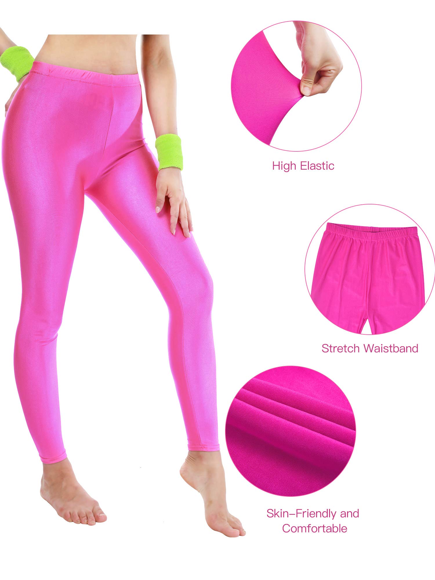 SATINIOR 80s Neon Leggings Party Retro Jogging Sports Headband Wristbands Leg Warmers (Rose Red)