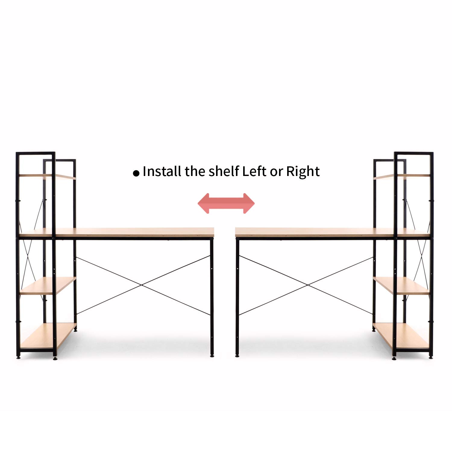 SOFSYS Alpha Series 55.1β Computer Desk with Bookshelf Storage, All-in-One Workstation with Long Table Working Surface, Multi-Tiered Shelving for Home Office or Gaming, Oak/White