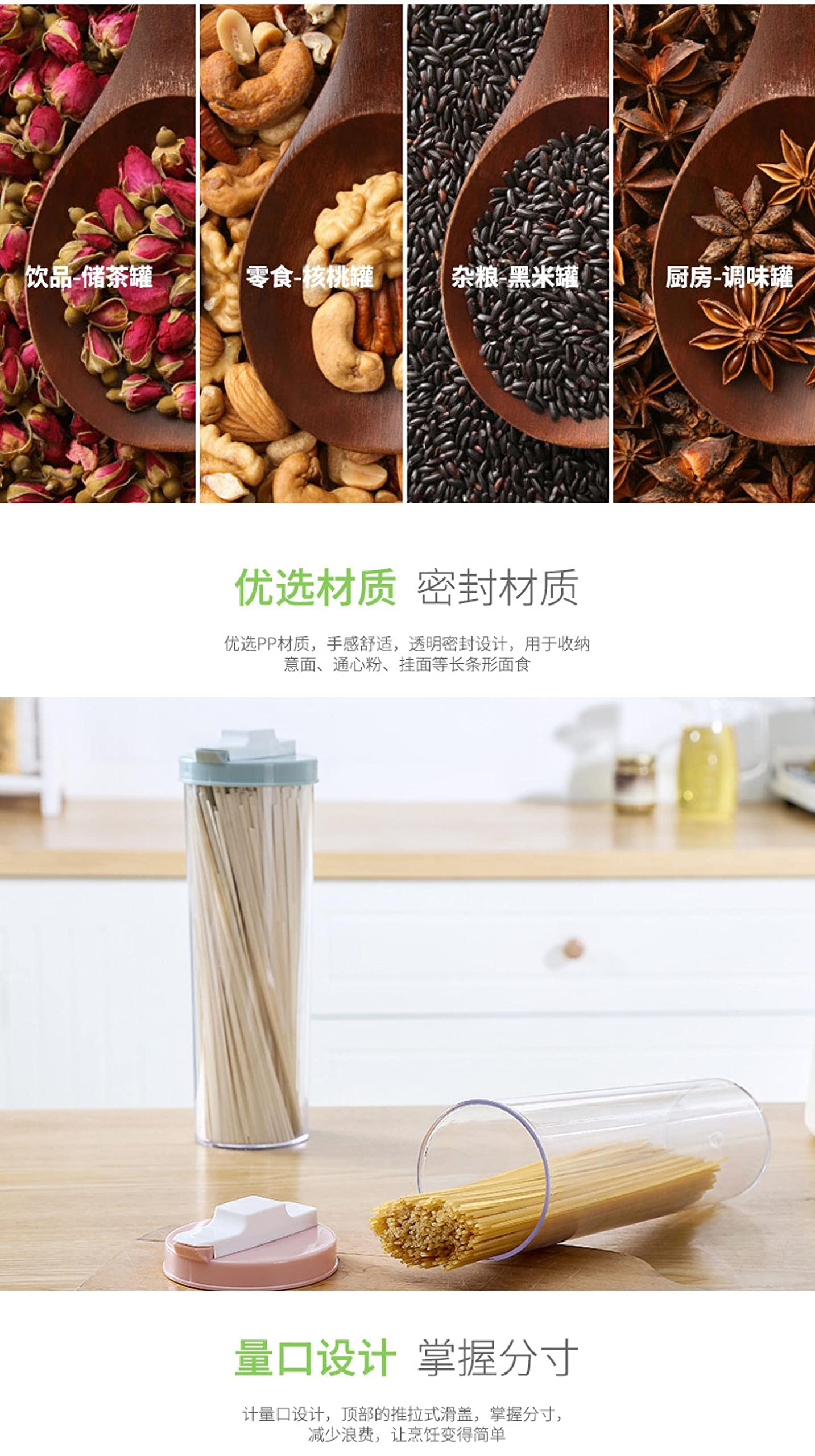 WEBERT Kitchen storage boxCreative storage jar sealed storage noodle kitchen hanging noodle storage box round pasta storage bucket blue