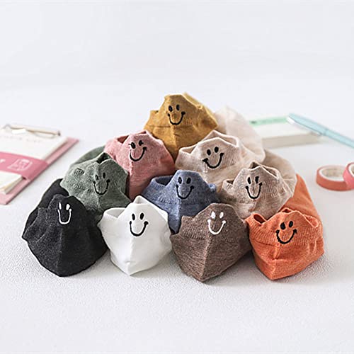 Xhonp Ankle Cute Socks 5 Pairs Cotton Kawaii Embroidered Funny Low Cut Socks for Women Socks (Smiling face A)