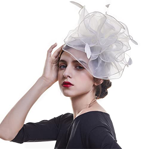 Women Hat Feather Chiffon Hat Solid Color Party Head Accessories Headband Or Clip for Girls Hat Blue