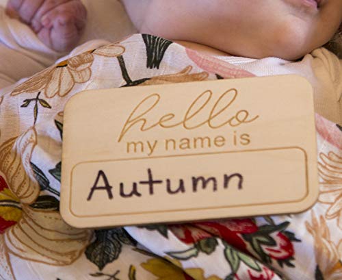 Personalized Wood Birth Announcement Hello My Name is Card for Newborn Photo Props