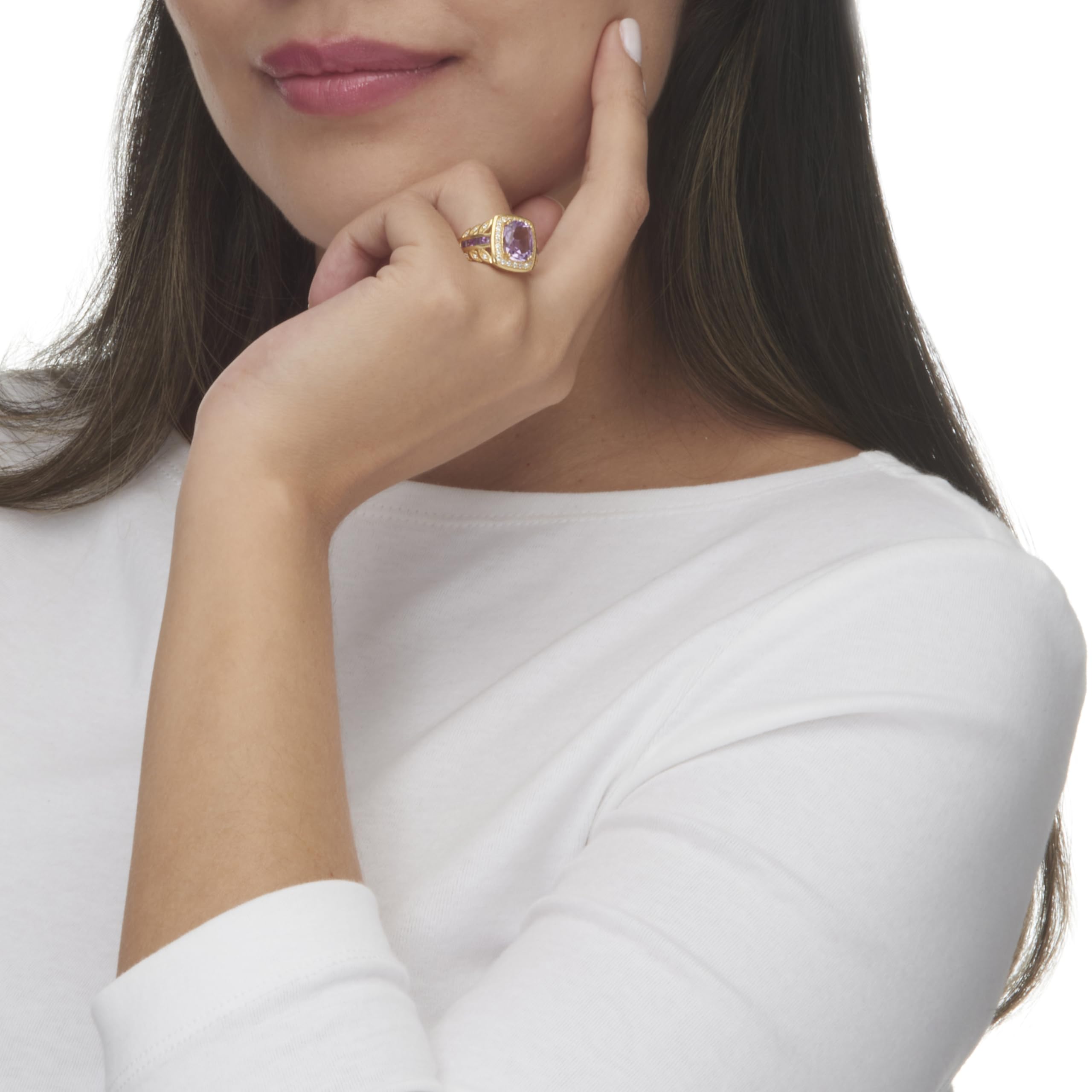 PalmBeach Yellow Gold-plated Sterling Silver Emerald Cut Genuine Purple Amethyst and Cubic Zirconia Ring Sizes 6-10 Size 8