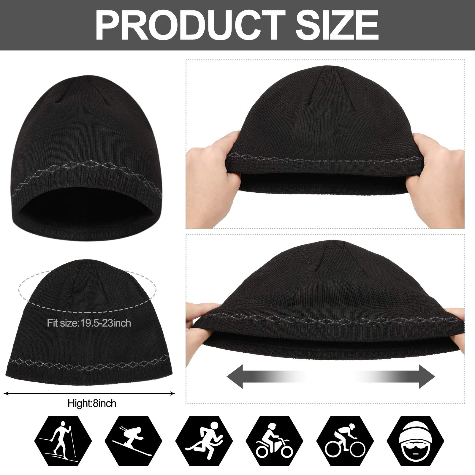 SATINIOR Warm Beanie Hat Winter Knitted Cuffed Men Hat Ski Skull Cap Fleece Lined Beanie (4, Black, Dark Gray)