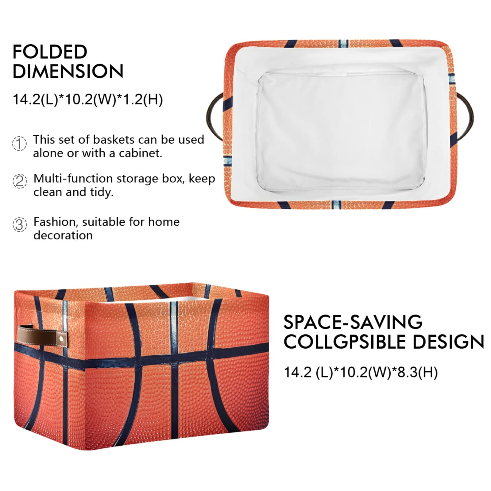 Sport Basketball Storage Bin Canvas Toys Storage Basket Bin Large Storage Cube Box Collapsible with Handles for Home Office Bedroom Closet Shelves,1 pc
