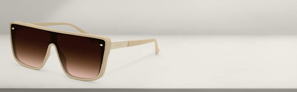 TOPFOXX - Rayz - Designer Square Sunglasses for Women Oversized - Total UV 400 Protection - Designed with IG Beauty Guru Raya Coleman (One Size, Nude)