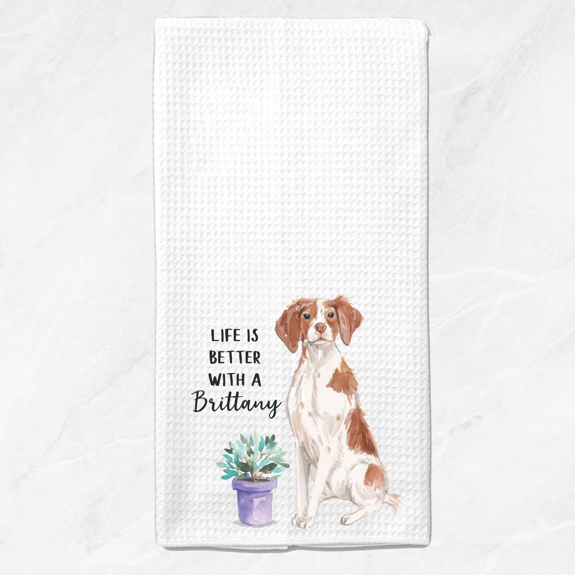 Watercolor Life is Better with a Brittany Microfiber Kitchen Tea Bar Towel Gift for Animal Dog Lover