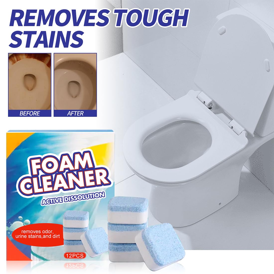 OEIEFE Automatic Powerful Foam Cleaner, Homebbc Foam Cleaner for Toilet, Foam Cleaner Active Dissolution Toilet, Toilet Cleaning Tablets for Automatic Stain Removal (2Box)