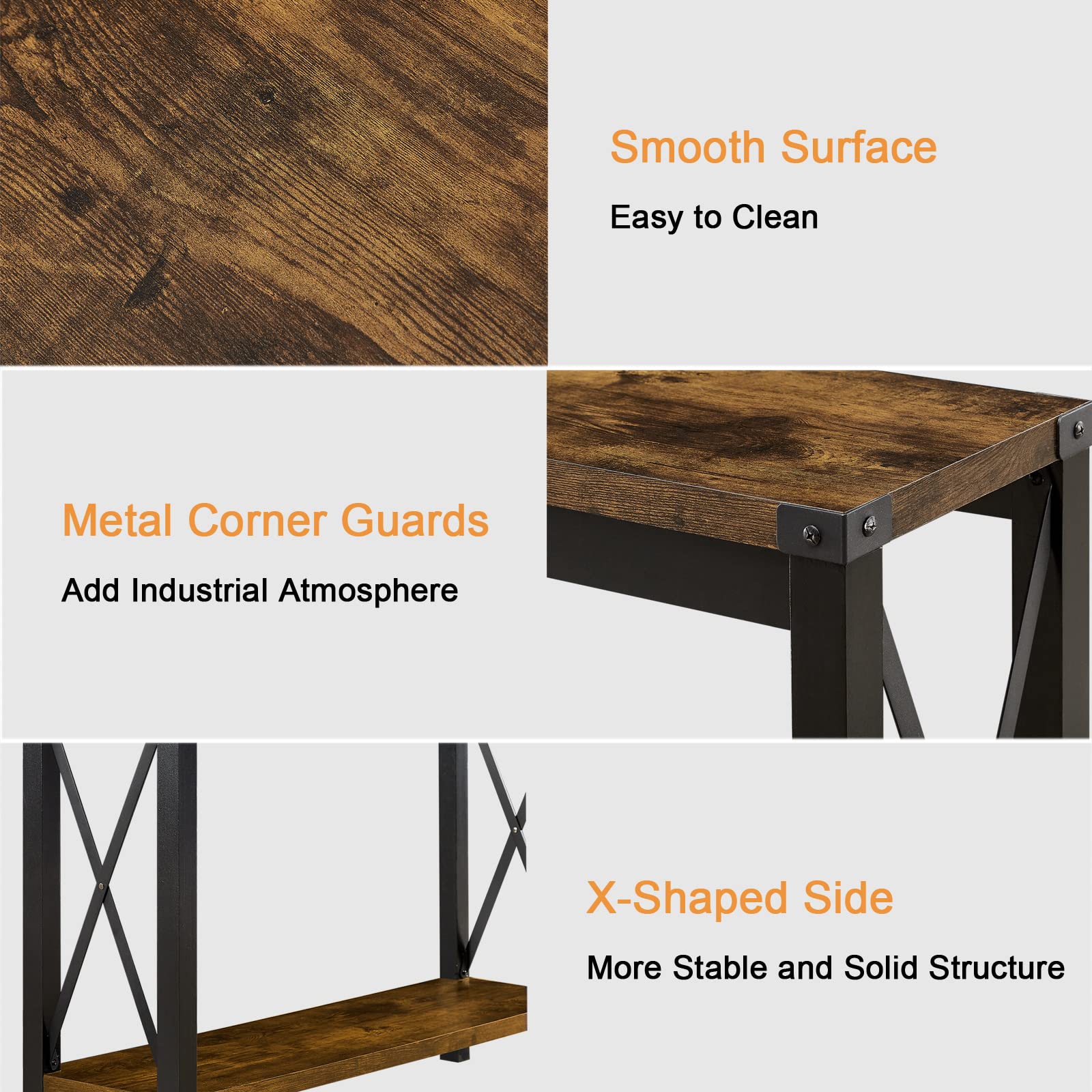 Okvnbjk Rustic End Table with Charging Station, Nightstand Side Table with Wireless Charger Pad & USB Port, Suitable for Living Room, Bedroom, Office, Small Spaces, Rustic Brown