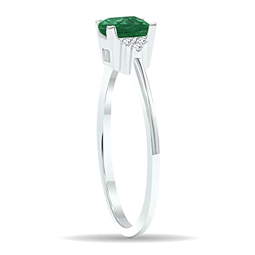 SZUL Women's Princess Cut Emerald and Diamond Half Moon Ring in 10K White Gold