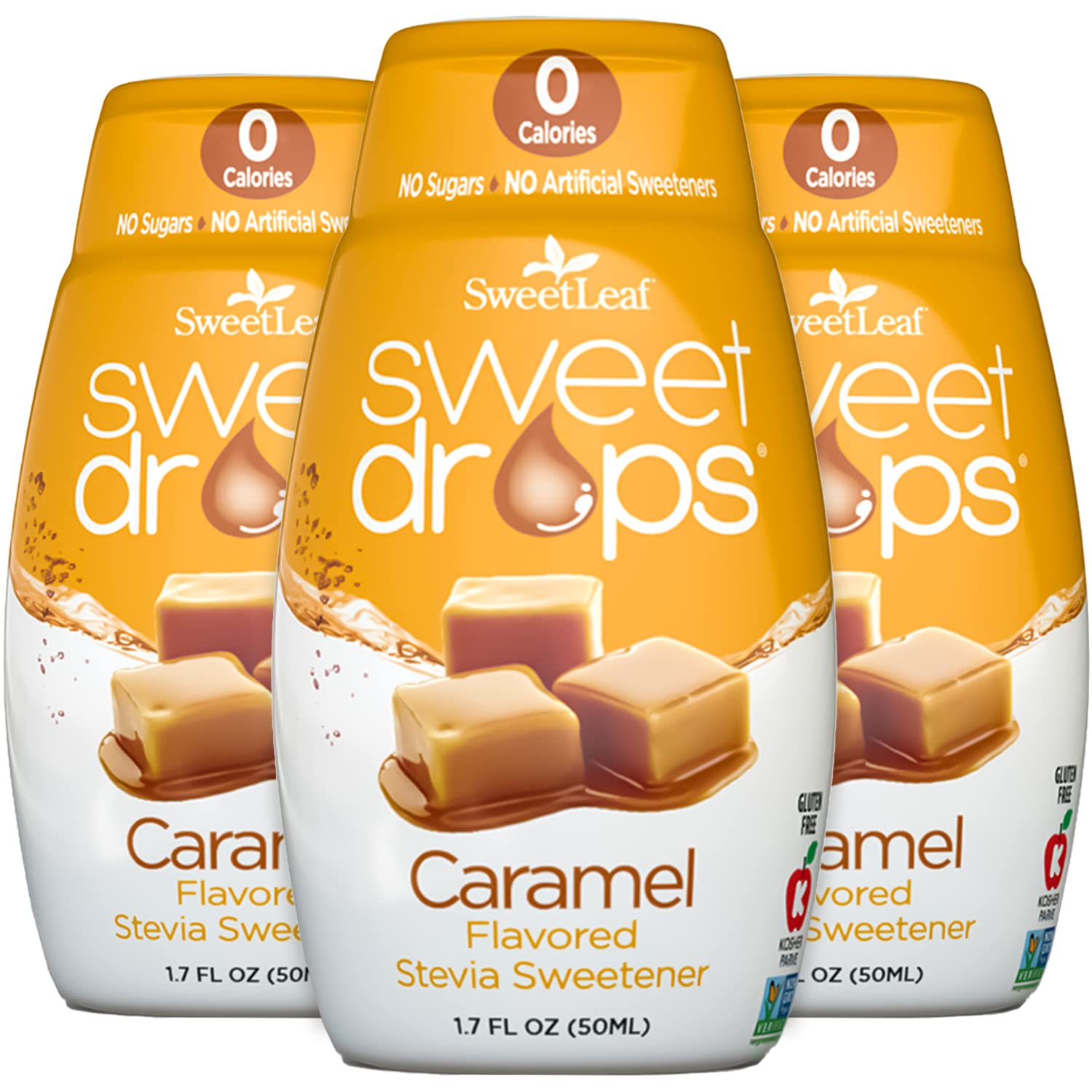 SweetLeaf Sweet Drops Caramel Stevia Liquid Sweetener - Flavor Foods, Keto Coffee with Sugar Free, 0 Calorie, Non-Glycemic Response SweetLeaf Stevia Drops, 1.7 Fl Oz Ea (Pack of 3)