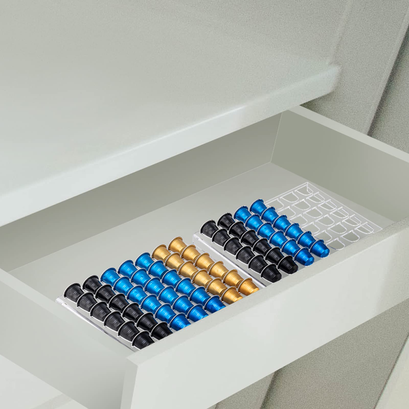 Sumerflos Coffee Pod Storage Organizer Tray Drawer, Holds 42 Capsules Compatible with Nespresso original pods Insert for Kitchen Home Office Capsule Drawer Capsule Holder and Organizer - Clear