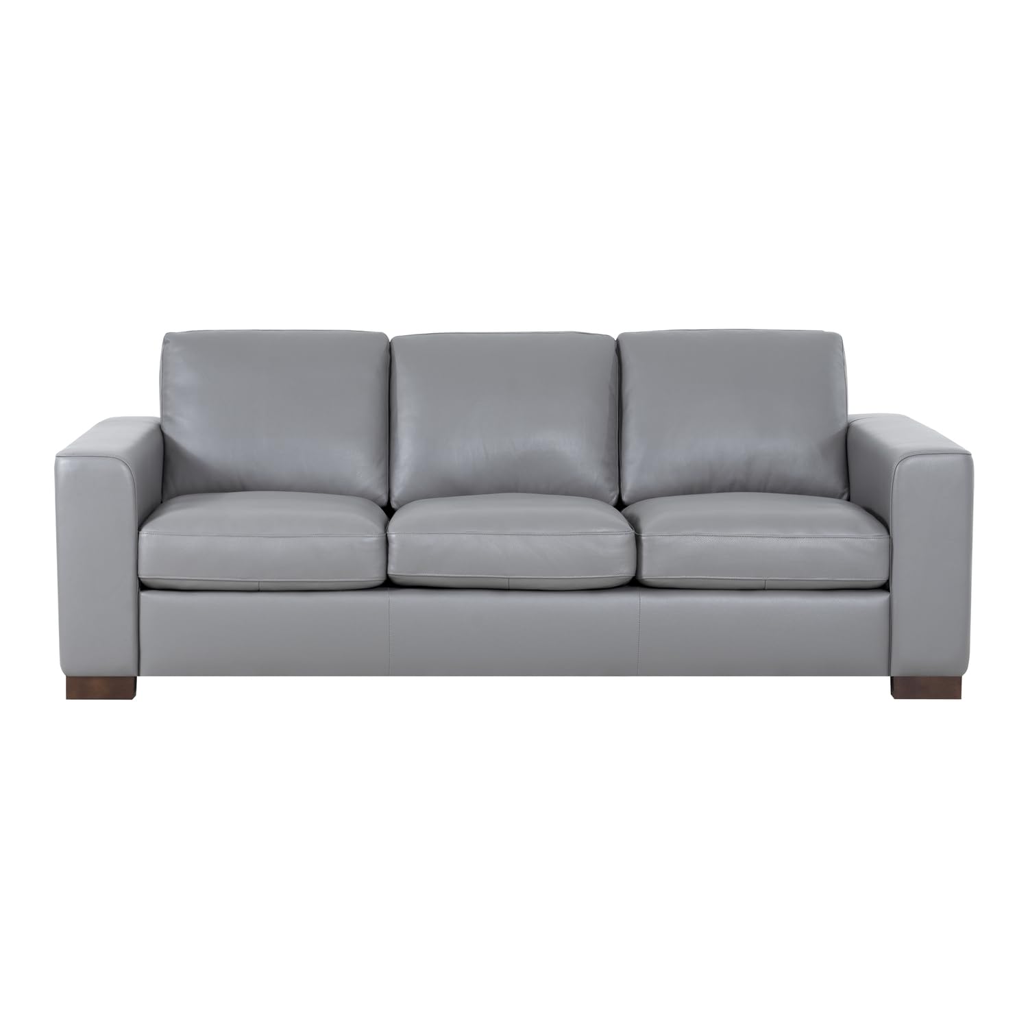 Naomi Home Freya Oversized Genuine Leather Sofa - Ultimate Comfort - Modern Leather Couch - Mid-Century Living Room Sofa, Eco-Friendly Sofa Couch, Reversible Cushions, Gray