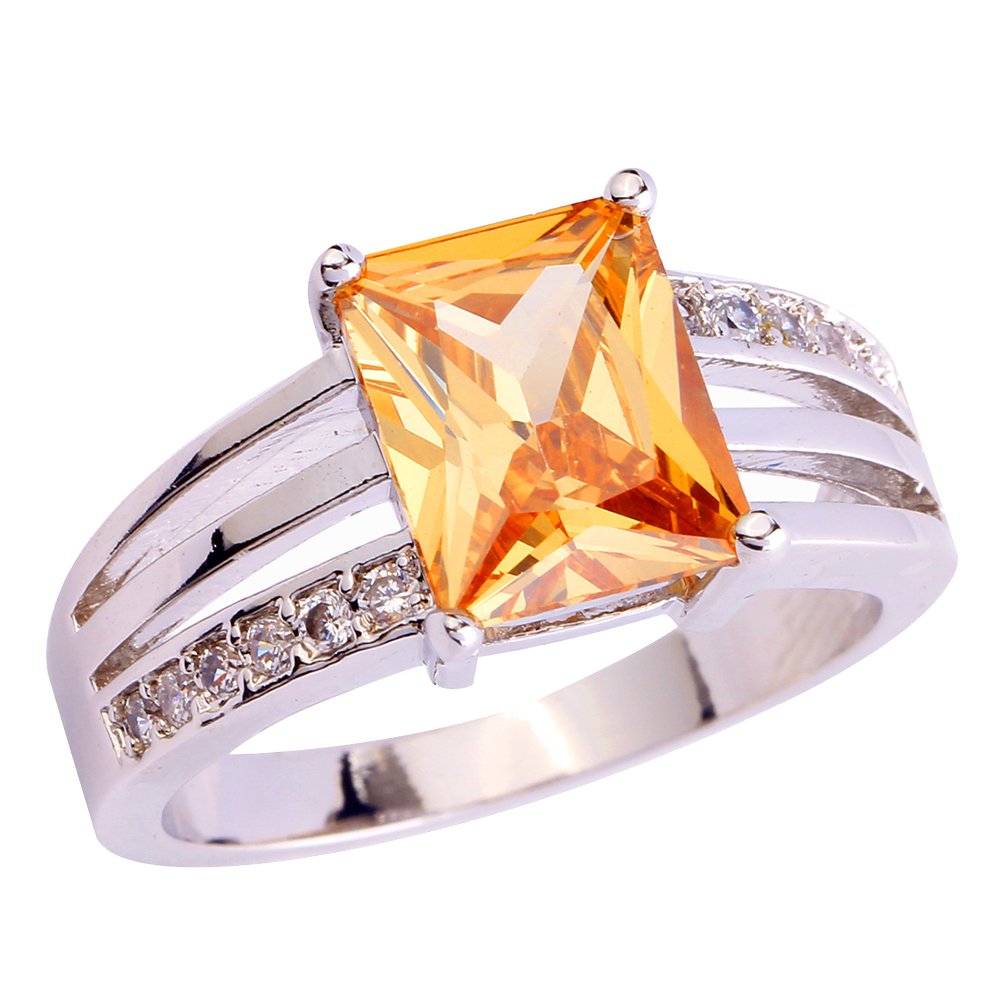 Psiroy 925 Sterling Silver Plated Radiant Shaped Created Morganite Filled Promise Ring Size 12