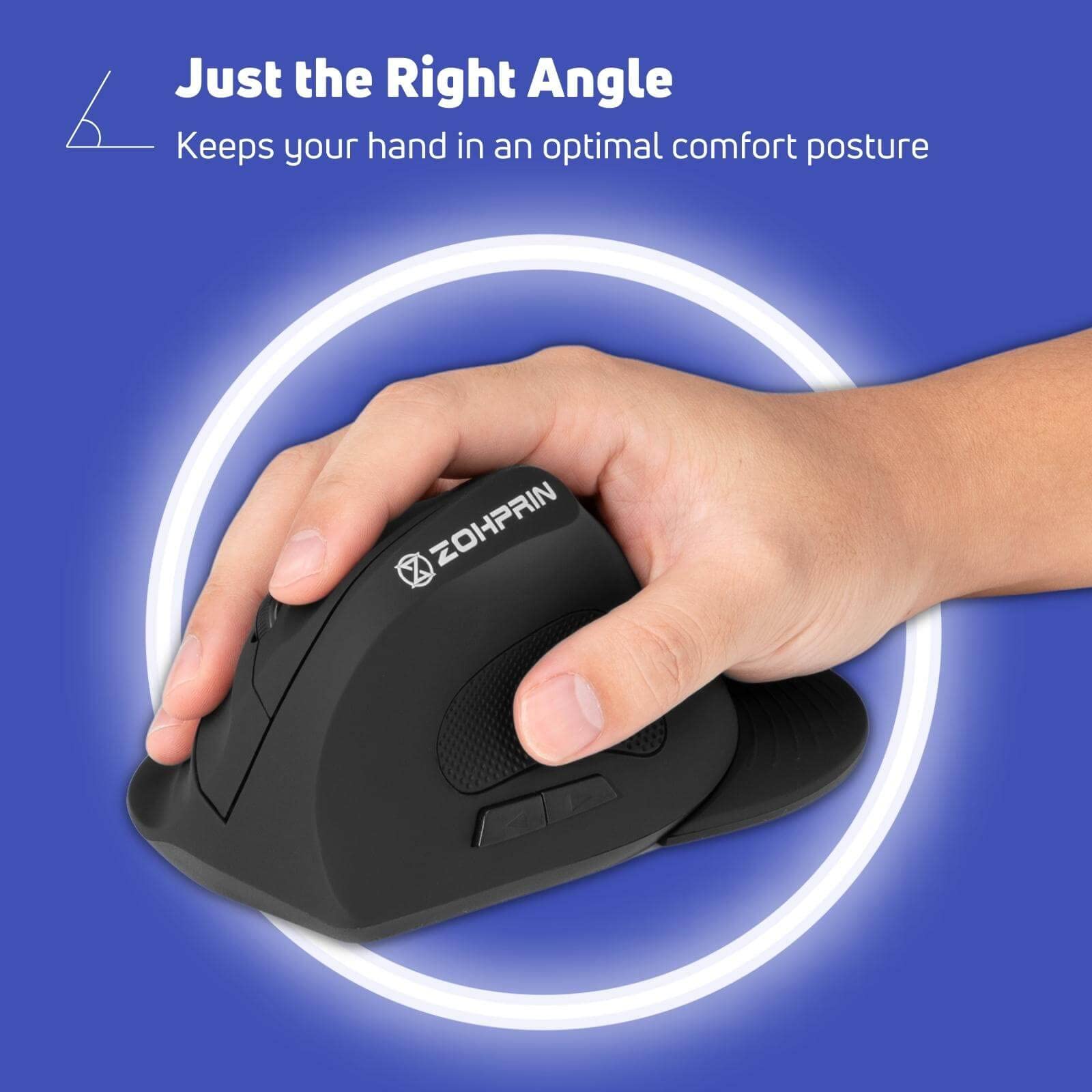 Vertical Ergonomic Mouse, Sculpted Wireless Mouse with Wrist Support, 3 DPI Levels & 6 Buttons for Computer, Laptop & MacBook, Right-Handed, Black