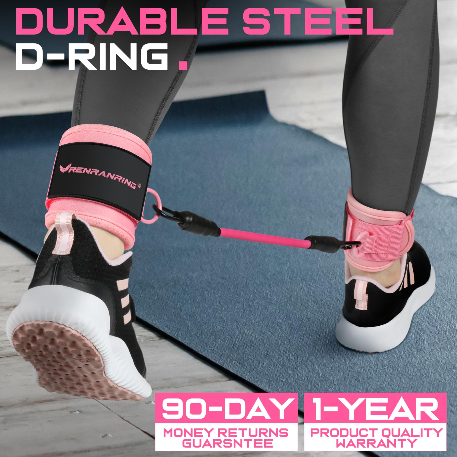 RENRANRING Ankle Resistance Bands with Cuffs, Glutes Workout Equipment, Ankle Bands for Working Out, Butt Exercise Equipment for Women Legs and Glutes