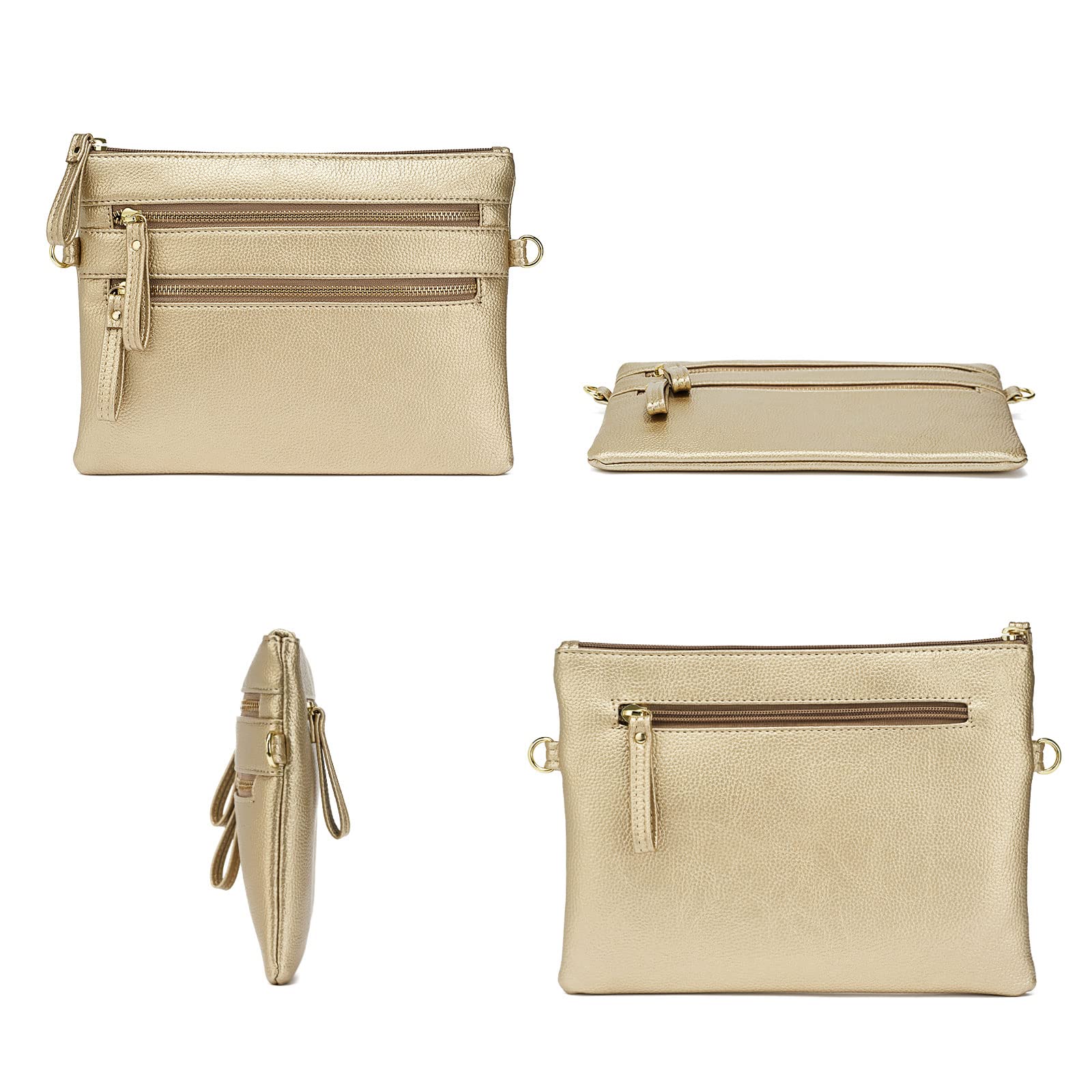 WOZEAH Small Crossbody Purse for Women,Multi Zipper Pocket Shoulder bag (gold)