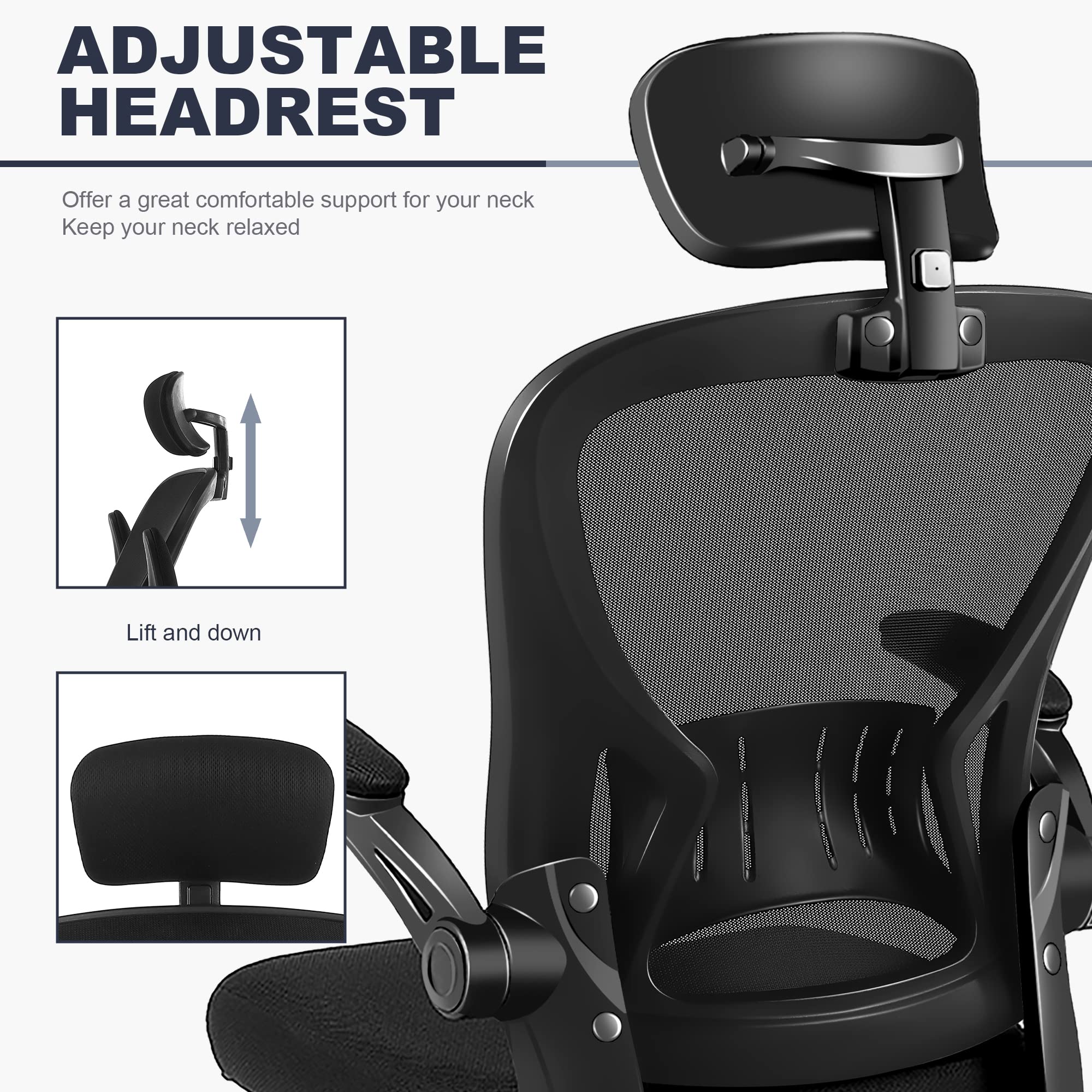 Office Chair Ergonomic Desk Chair Comfort Adjustable Height with Wheels,Lumbar Support Mesh Swivel Computer Home Office Study Task Chair 5003H (5003H-white)