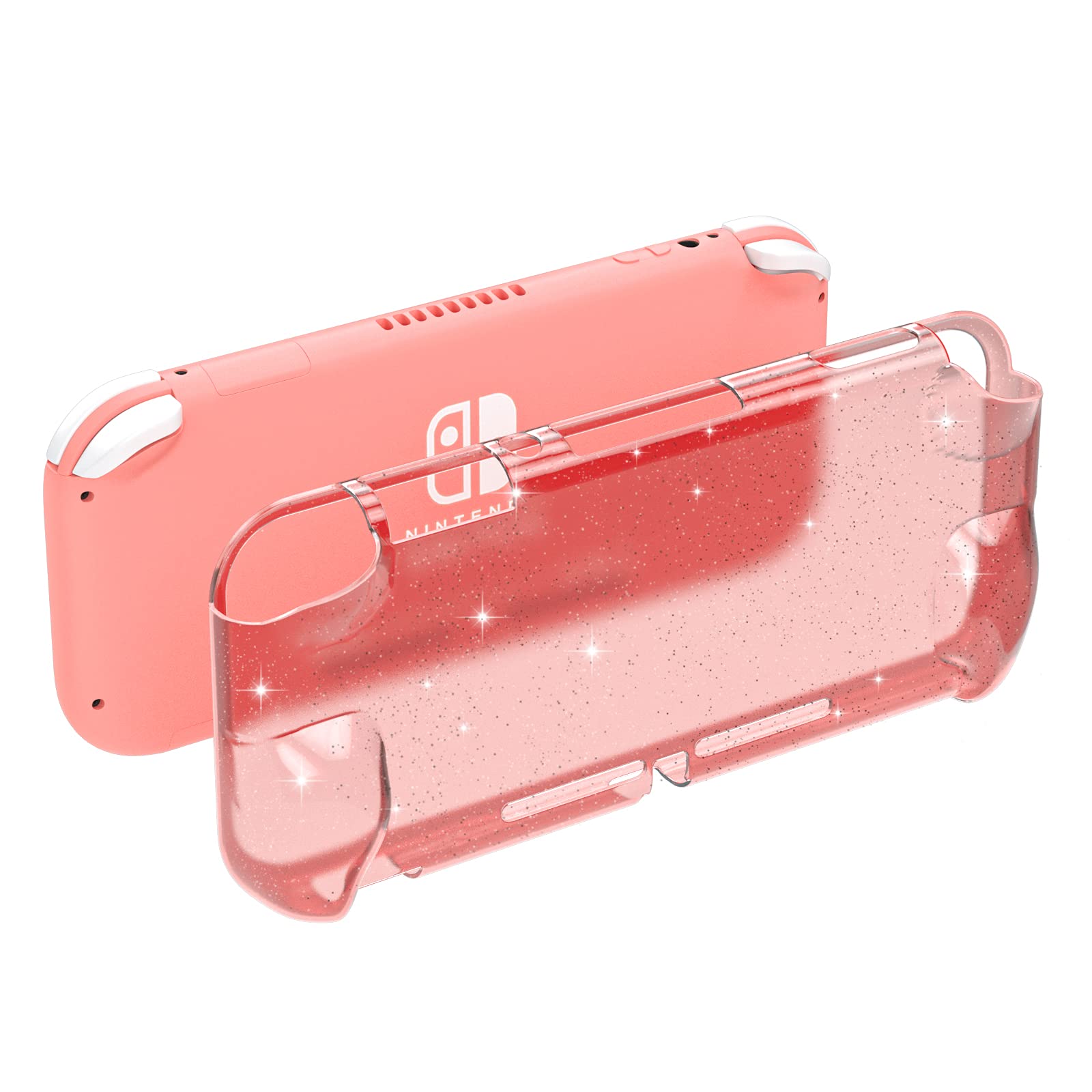 Switch lite Clear Glitter Case, Switch lite Coral Case, Switch lite Soft TPU Case - Coral