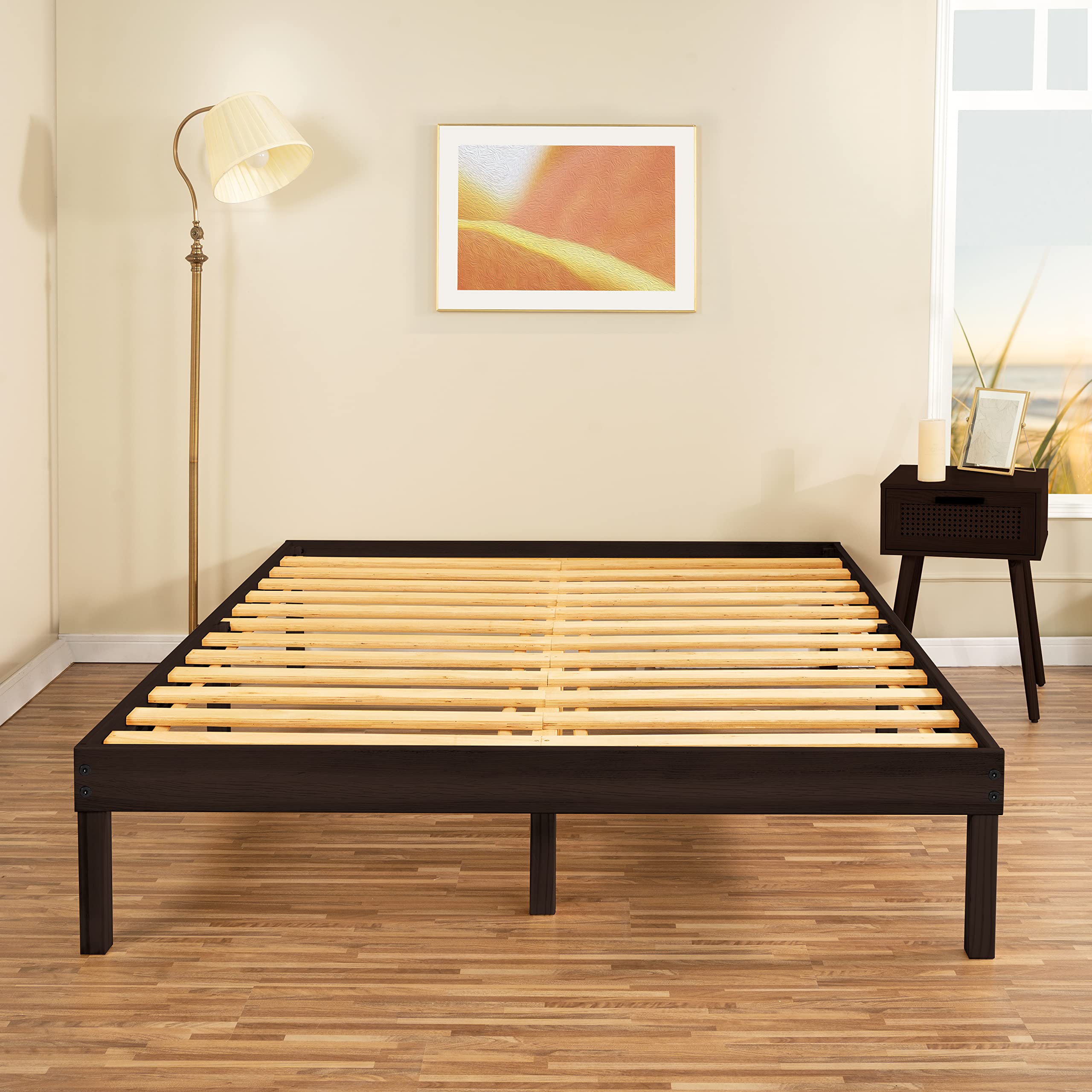 Naomi Home Lucia 14 Inch Solid Wood Platform Bed Twin XL Bed Frame, Pine Wood Twin XL Platform Bed Frame, No Squeak Bed Frame, Bed Frame Twin XL Size, No Box Spring Needed, Sturdy Bed Frame - Espresso