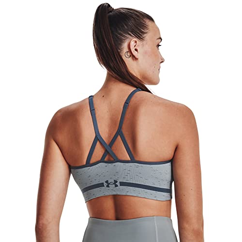 Under Armour Women's Seamless Low Long Heather Bra, (465) Harbor Blue / / Gravel, Medium