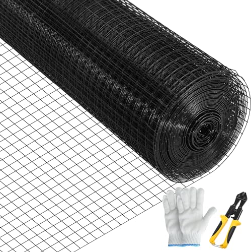 VEVOR 24" x 50' Welded Wire Hardware Cloth w/A Cutting Plier & A Pair of Fabric Gloves, Black