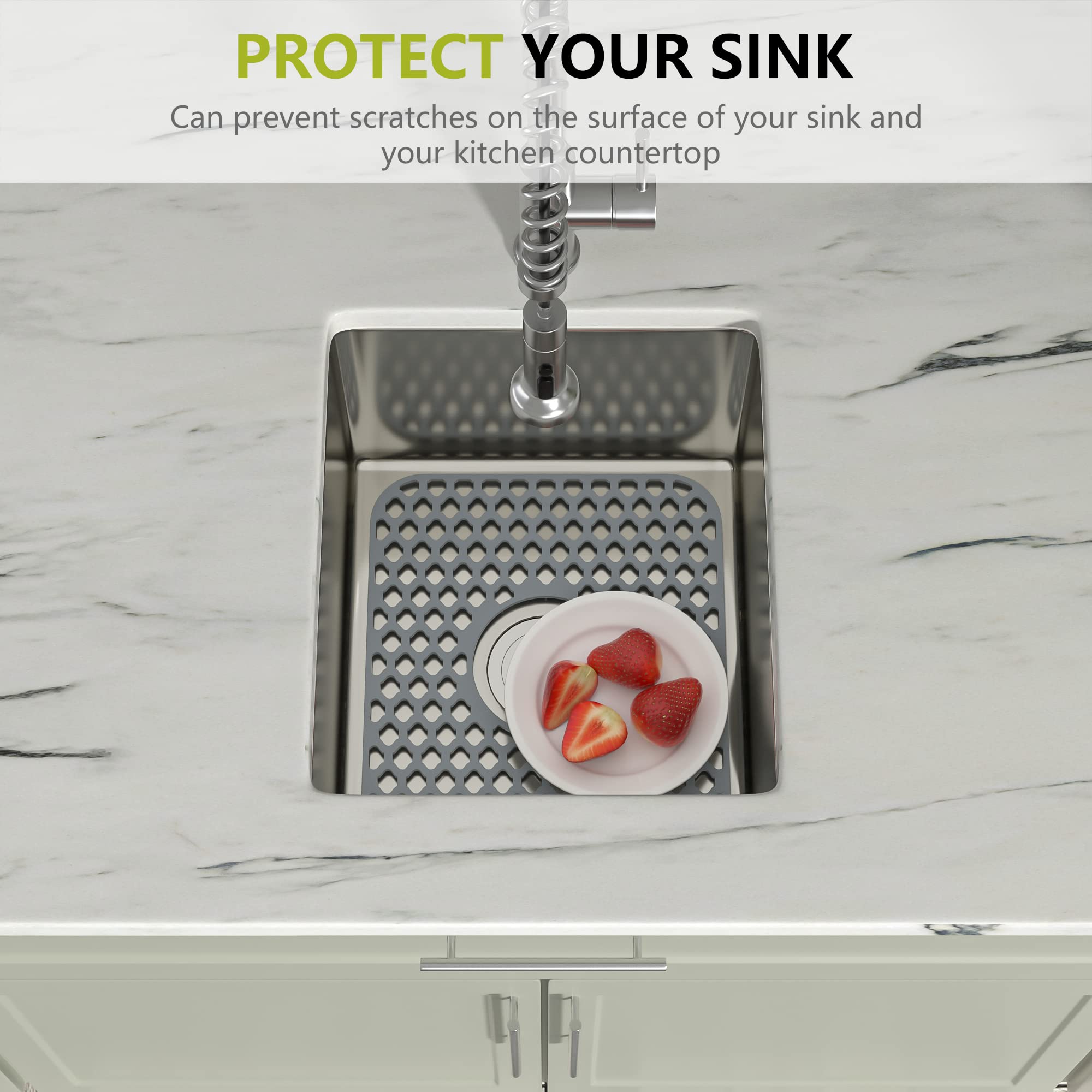 Silicone Under Sink Mat - Dcolora 31''x22'' Waterproof Under Sink Mat For Kitchen Bathroom Laundry Sink Flexible Cabinet Protector Mat with Drain Hole Easy To Clean Gray Drip Tray