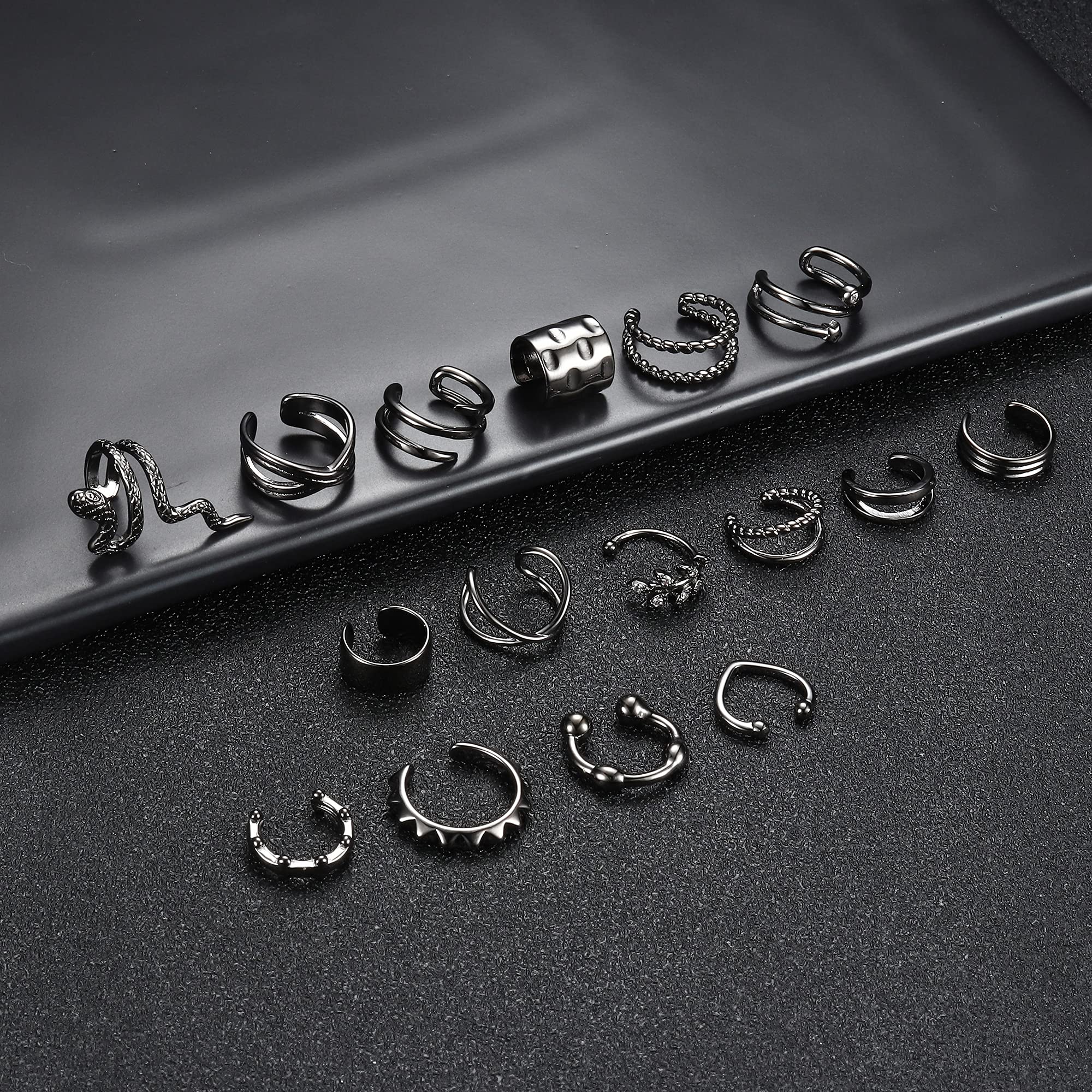 Sanfenly 16Pcs Cuff Earrings for Women Men Non Piercing Ear Cuff Adjustable Fake Earrings Clip On Cartilage Helix Wrap Earrings Set