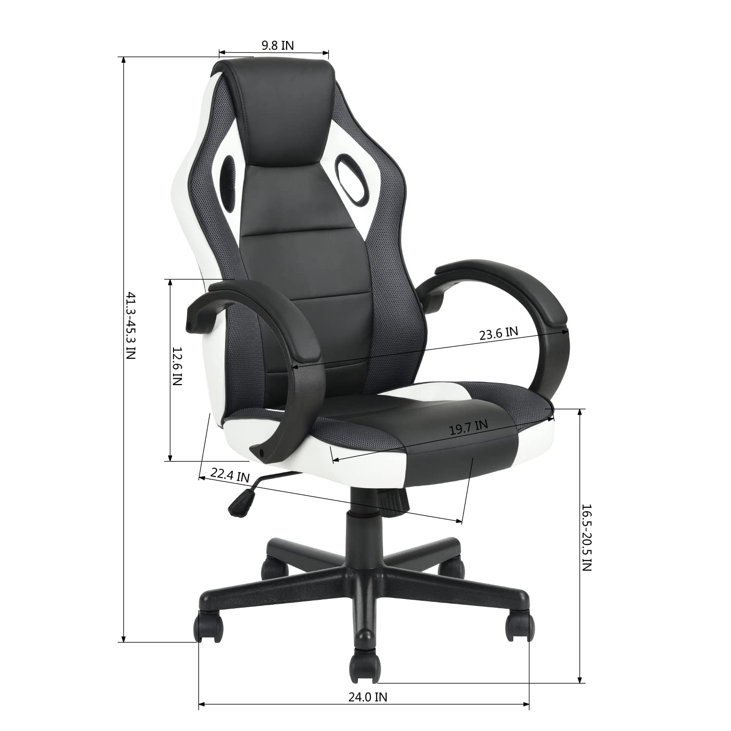 Office Chair, Ergonomic Computer Gaming Chair PU Leather Comfortable Swivel Task Home Office Executive Desk Chair High Back with Padded Armrests, Black/White