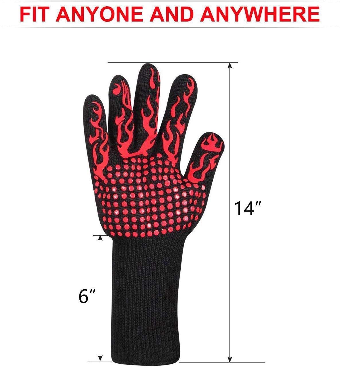 Wetest Premium 1 Pair Extreme Heat Resistant Oven Gloves for Cooking Gloves for BBQ, Grilling, Baking, Red
