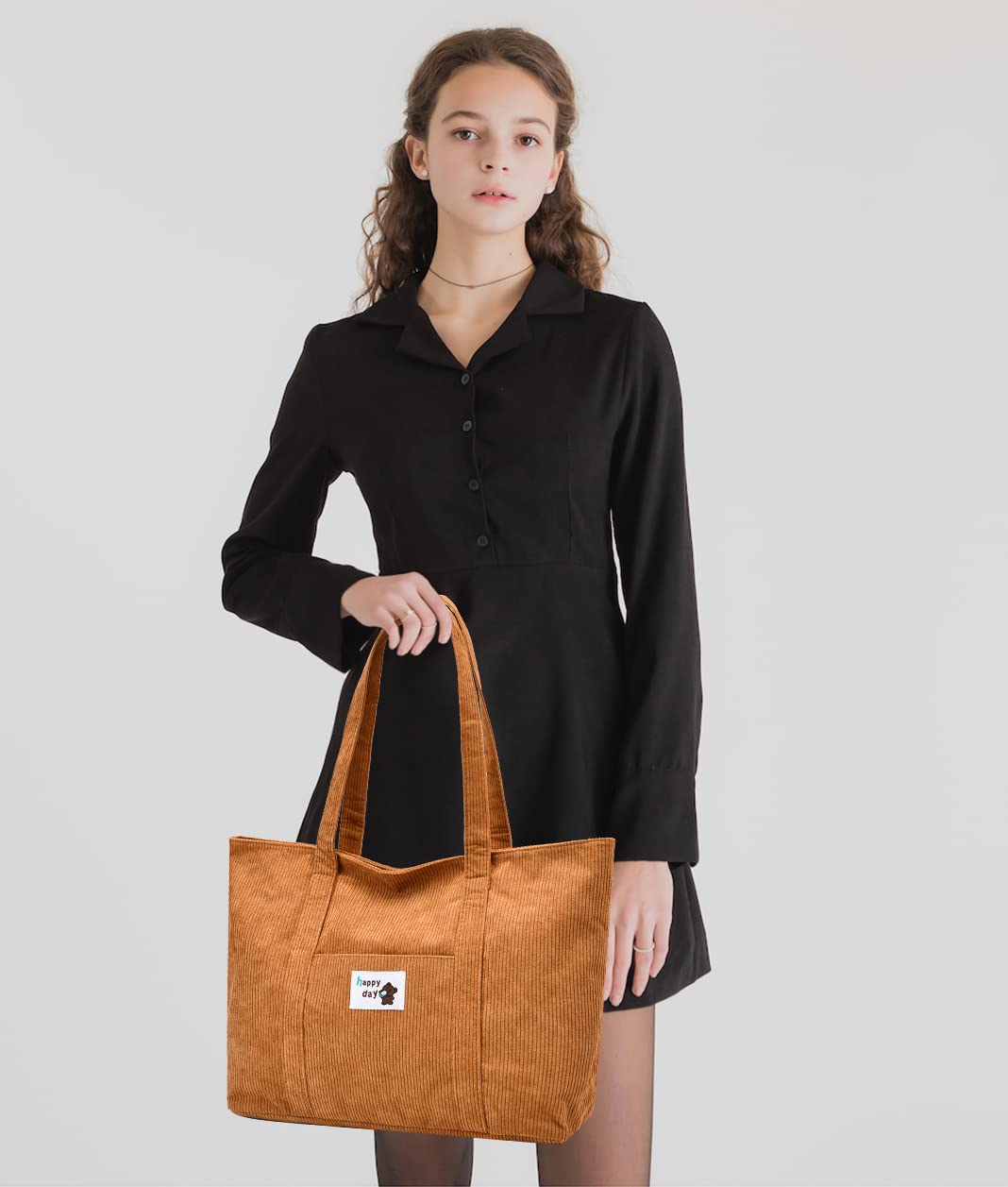 Women Large Corduroy Tote Bags Zippered for Shopping College Beach Work Everyday Purse with Long Handles