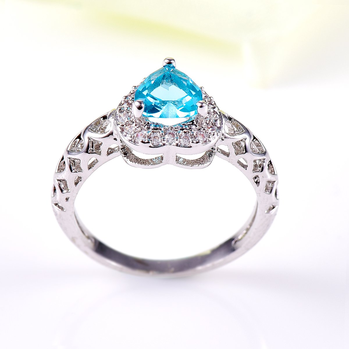Psiroy 925 Sterling Silver Created Blue Topaz Filled Halo Heart Promise Ring Size 12
