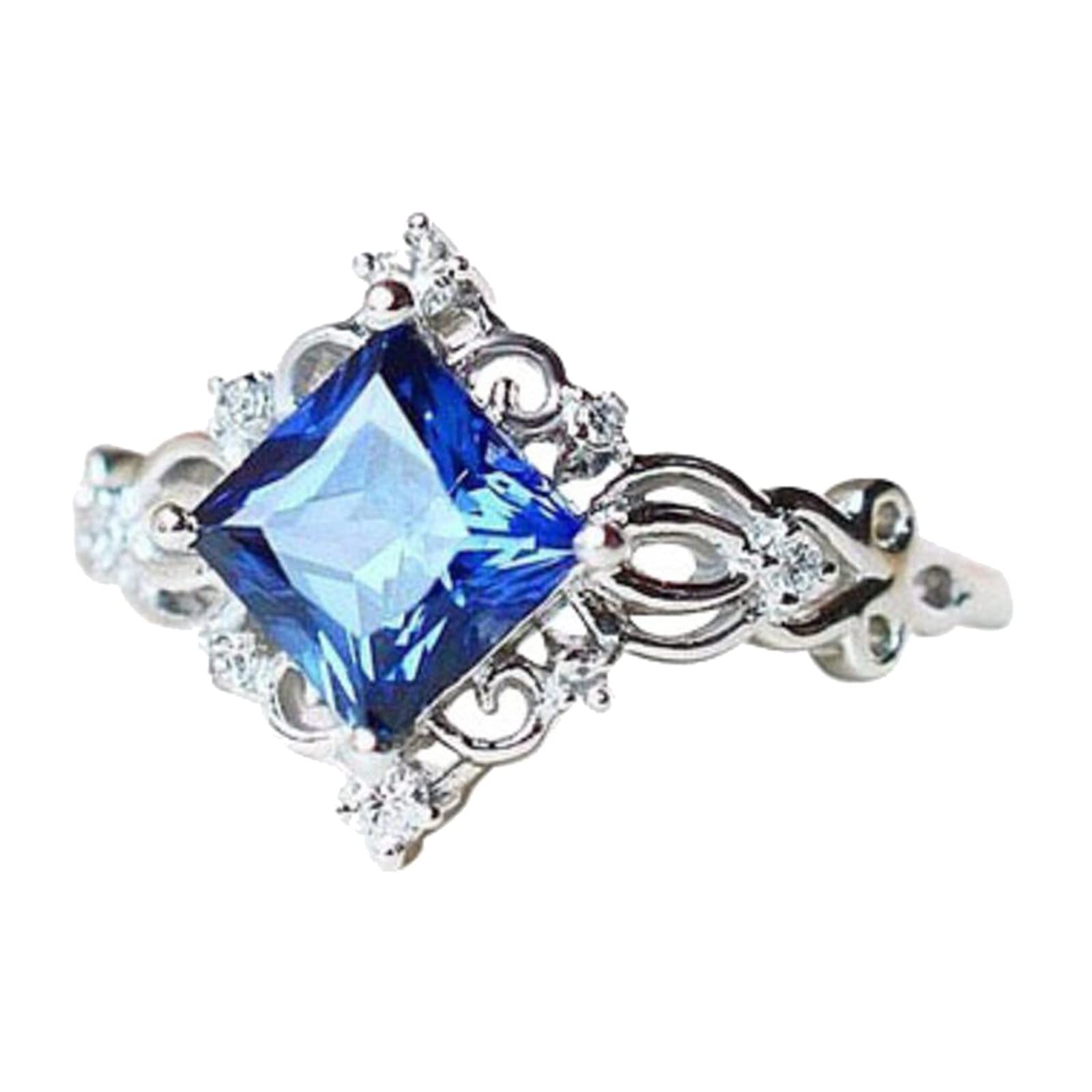 Women Wedding Band Ring Blue Gem Stone Stackable Engagement Rings Goth Rings Gemstone Birthstone Rings, Tourmaline Engagement Promise Rings for Women Size 6-10 (D, 9)