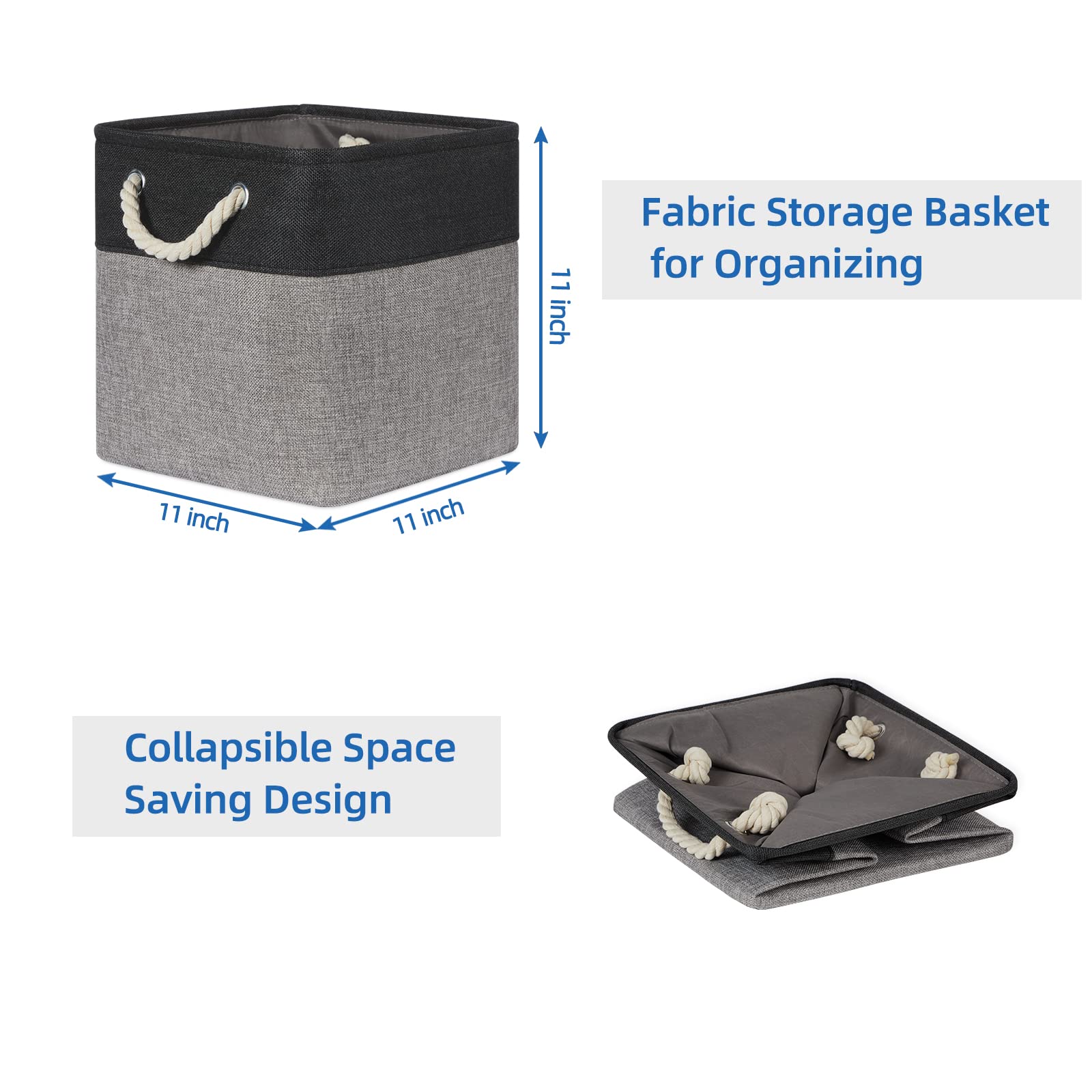 Temary Storage Baskets 4 Pack Fabric Storage Cubes Basket for Organizing Toys, Collapsible Cloth Baskets with Handles for Shelves, Nursery, Closet (Black&Gray)