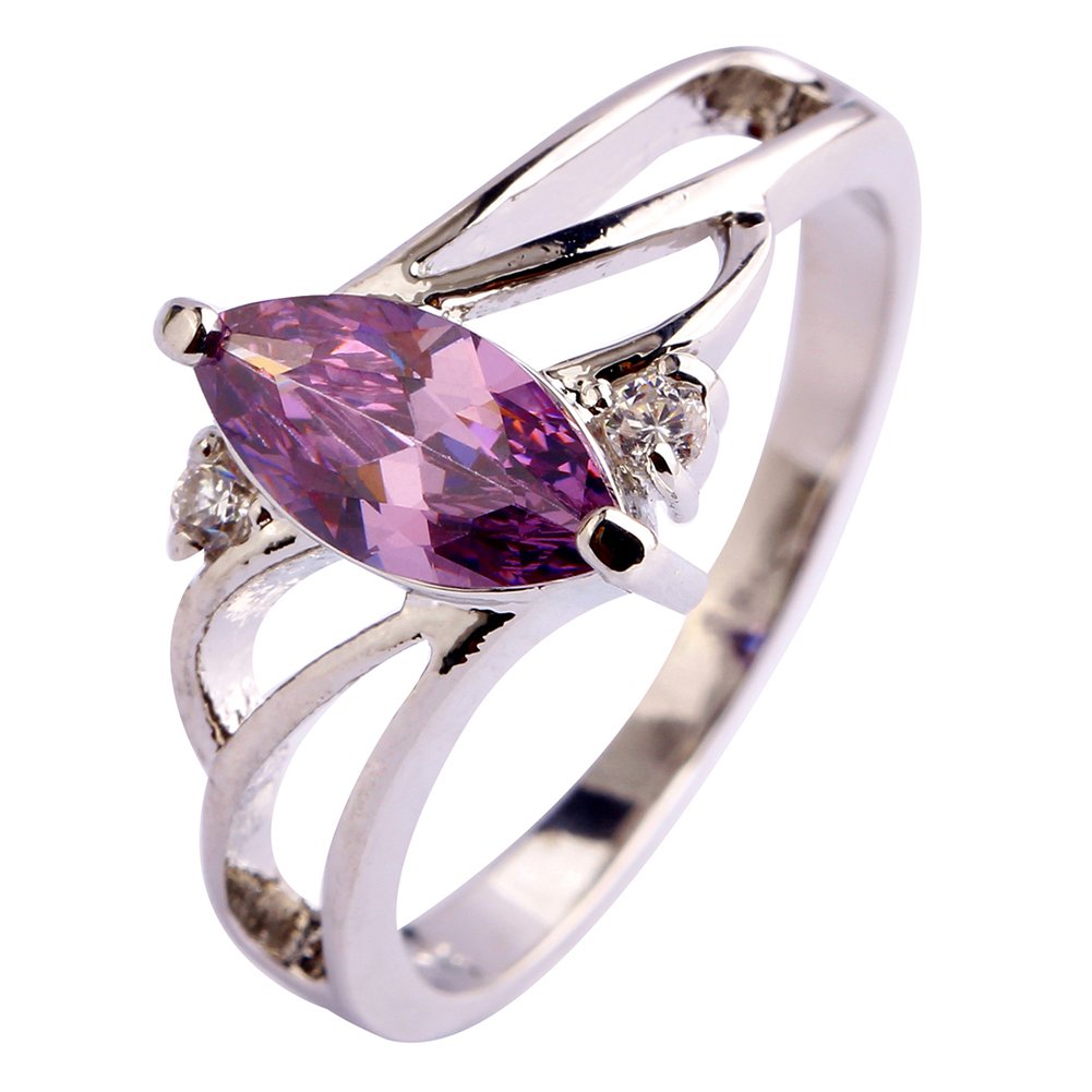 Psiroy 925 Sterling Silver Plated Simulated Amethyst Marquise Shaped Promise Ring Size 6