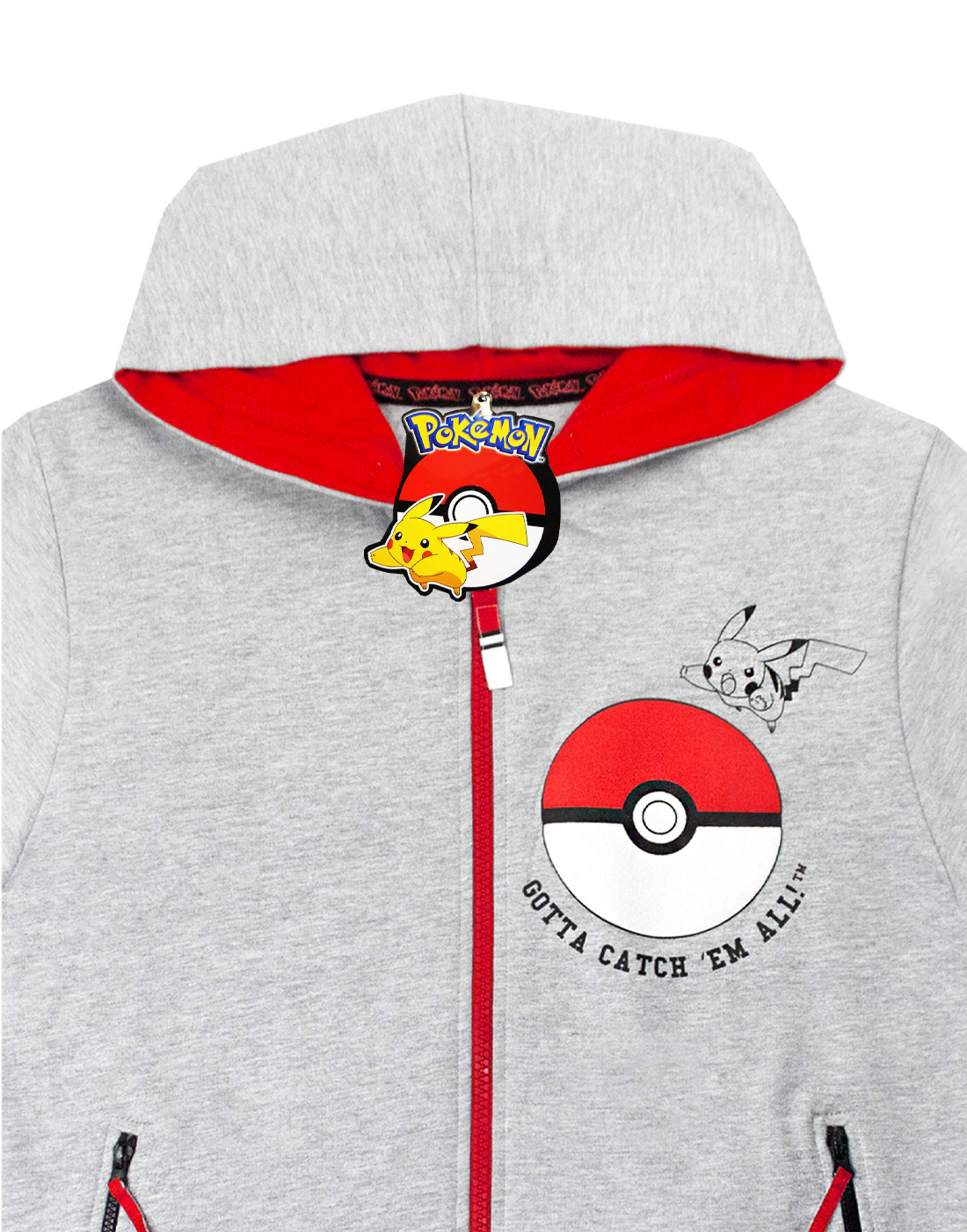 Pokemon Boys Hoodie Zip Up Grey Long Sleeve Hooded Sweater 7-8 Years