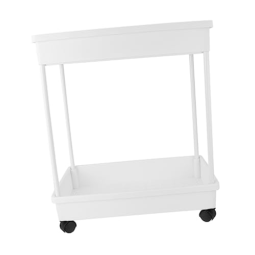 Operitacx Floor Storage Rack Shelf Storage Rack Storage Shelf with Wheels 2-Tier Storage Rack Rolling Storage Rack Storage Rack with Wheels Rolling Cart Stand Cart Rack White Pulley Plastic