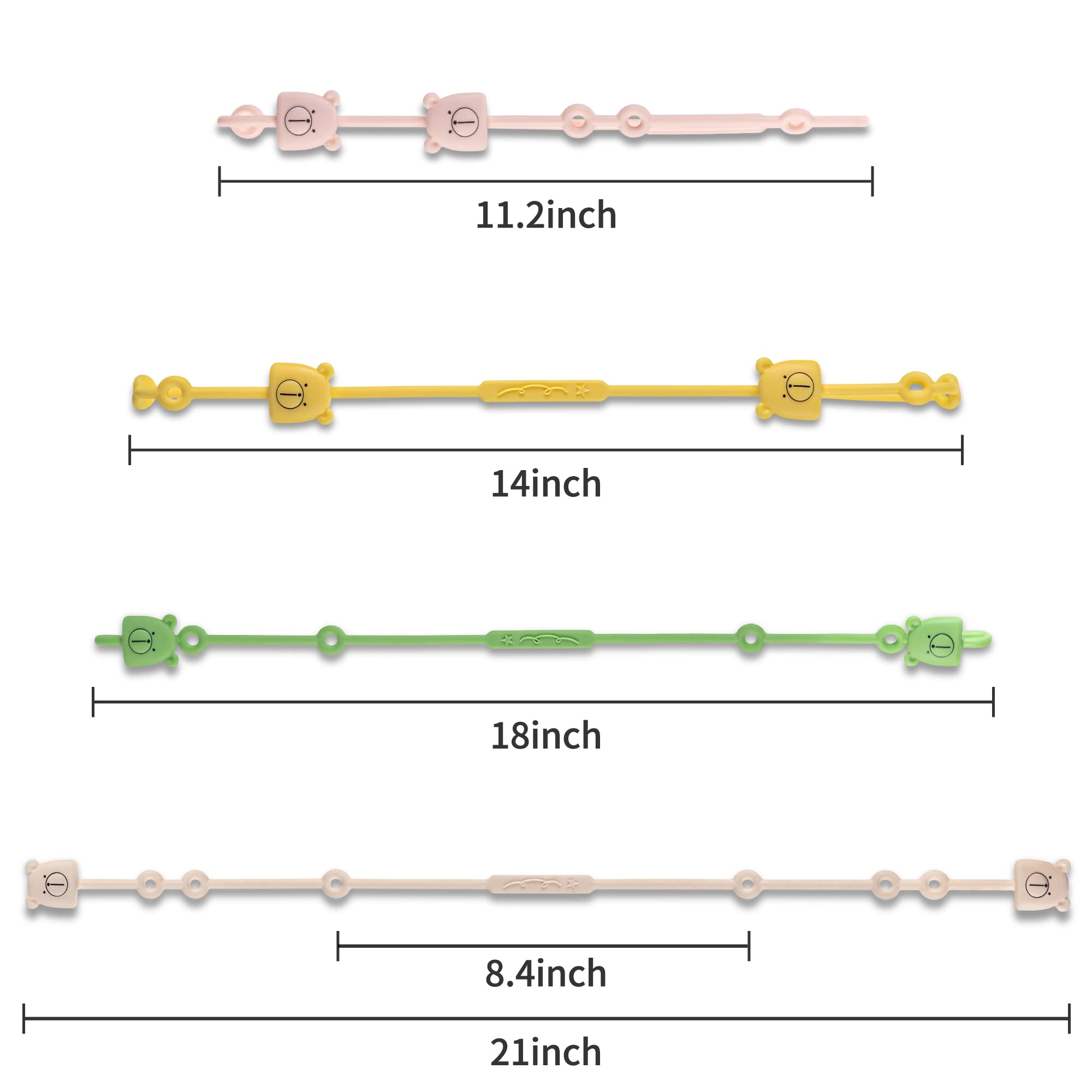 Yeivzwba Toy Safety Straps 4PK,Stretchable Silicone Pacifier Clips Teething Ring Pacifier Holder Baby Teether Bottle Harness Straps for Strollers,Hanging Baskets,Cribs(4 Color-Pacifier Clips)