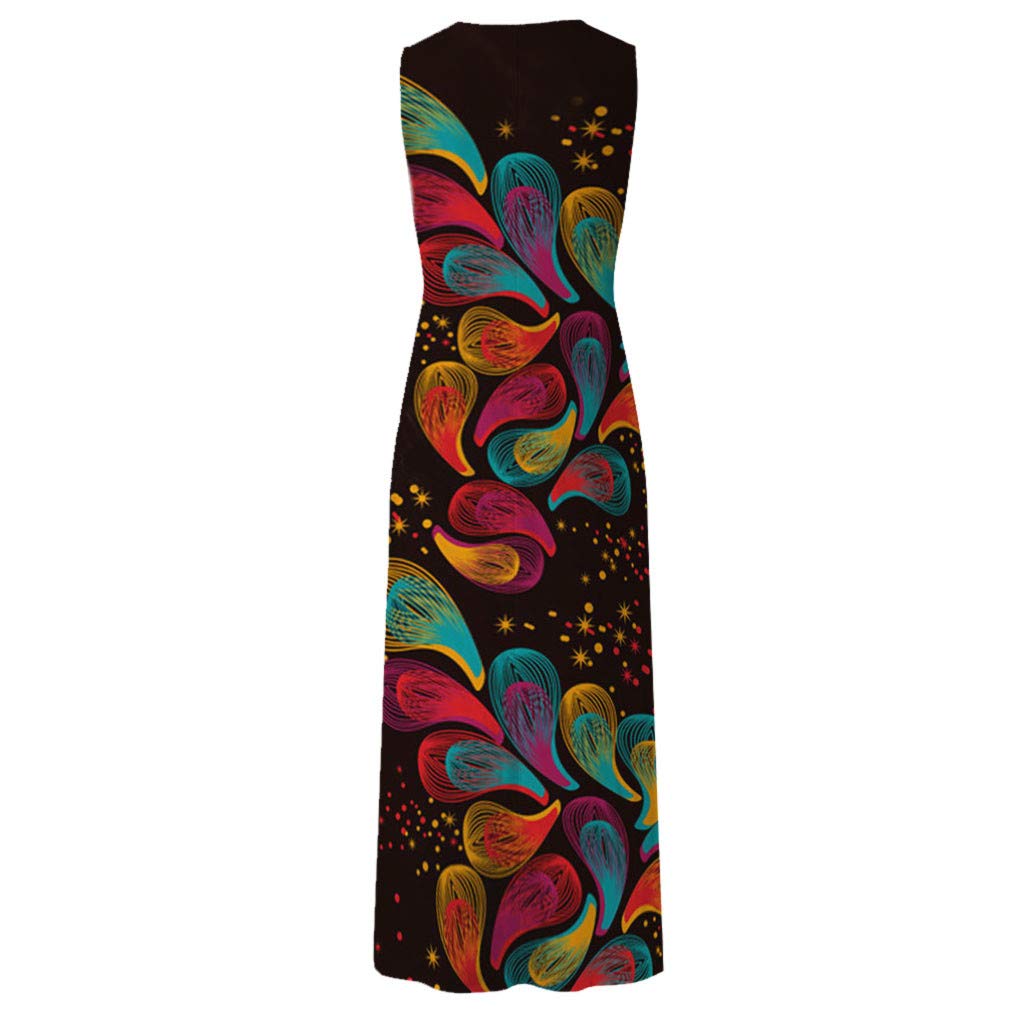 Women's Graphical Long Dress Sleeveless Floral Printing Maxi Dress Summer V Neck Party Dress Multicolor