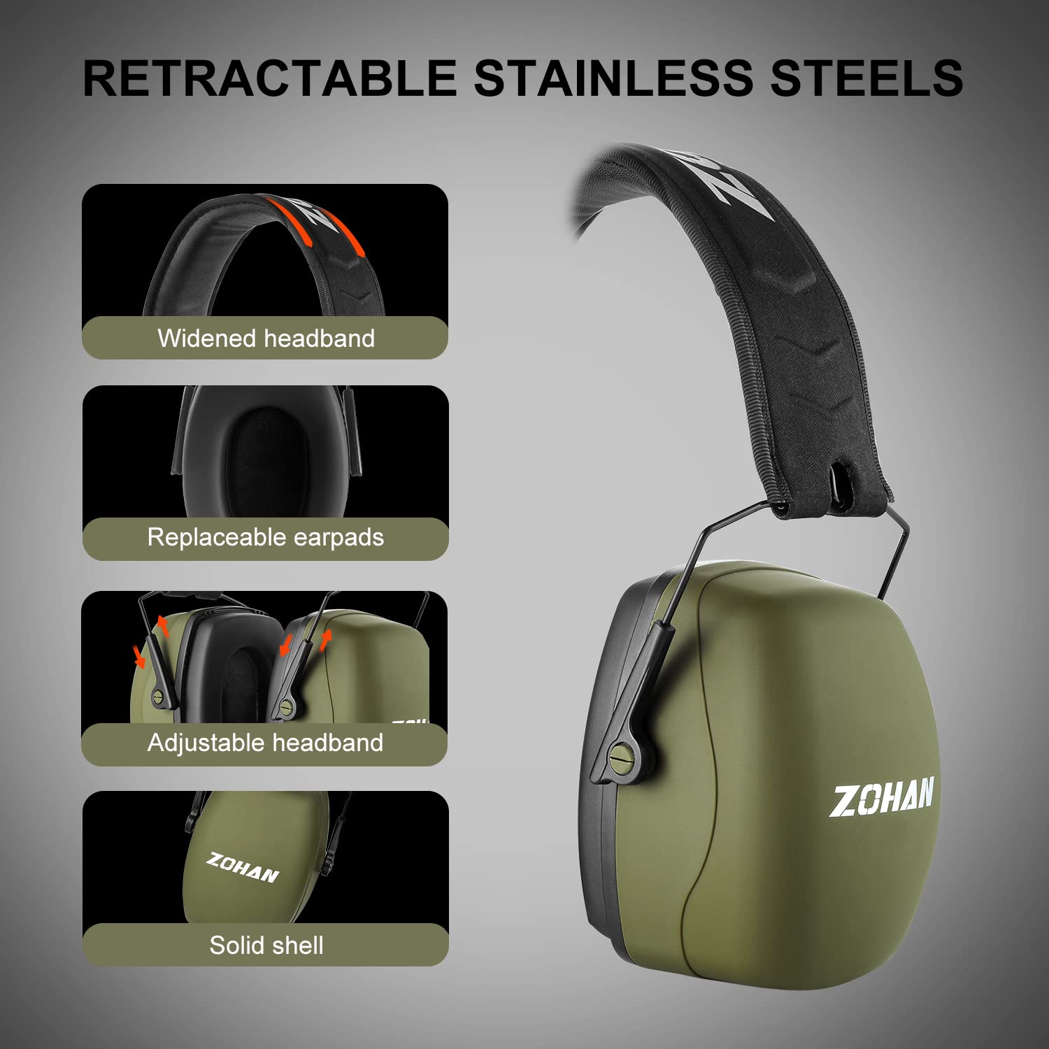 ZOHAN EM056 + EM028 Shooting Ear Protection Earmuff, Hearing Protection Noise Reduction for Gun Range, Hunting