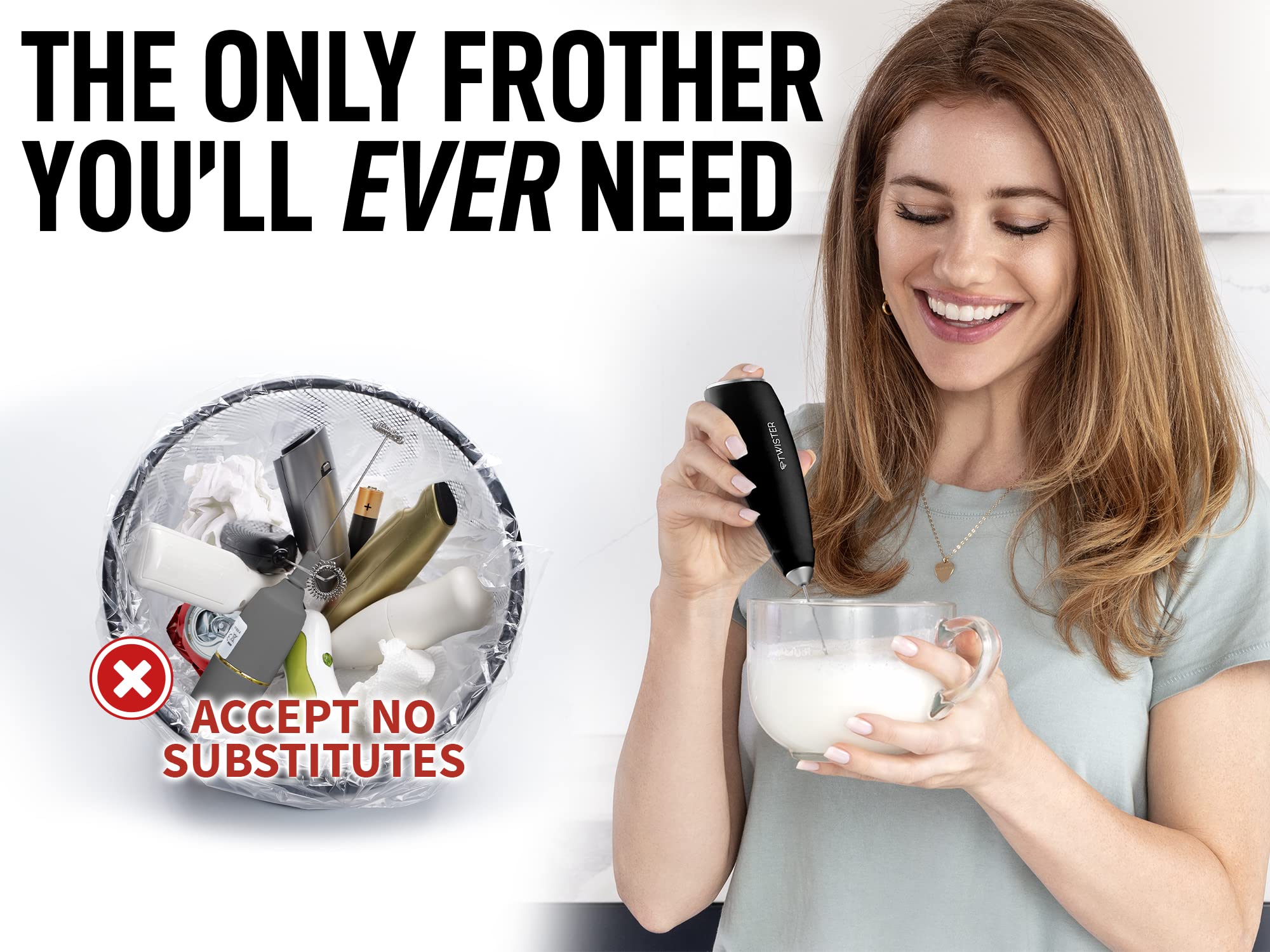 Zulay Kitchen Powerful Milk Frother Handheld - Easy-to-Grip Hand Mixer Electric - Twister-Design Mini Mixer for Powder Drinks - Coffee Frother Handheld & Mixer Electric Handheld - (Black/Silver)