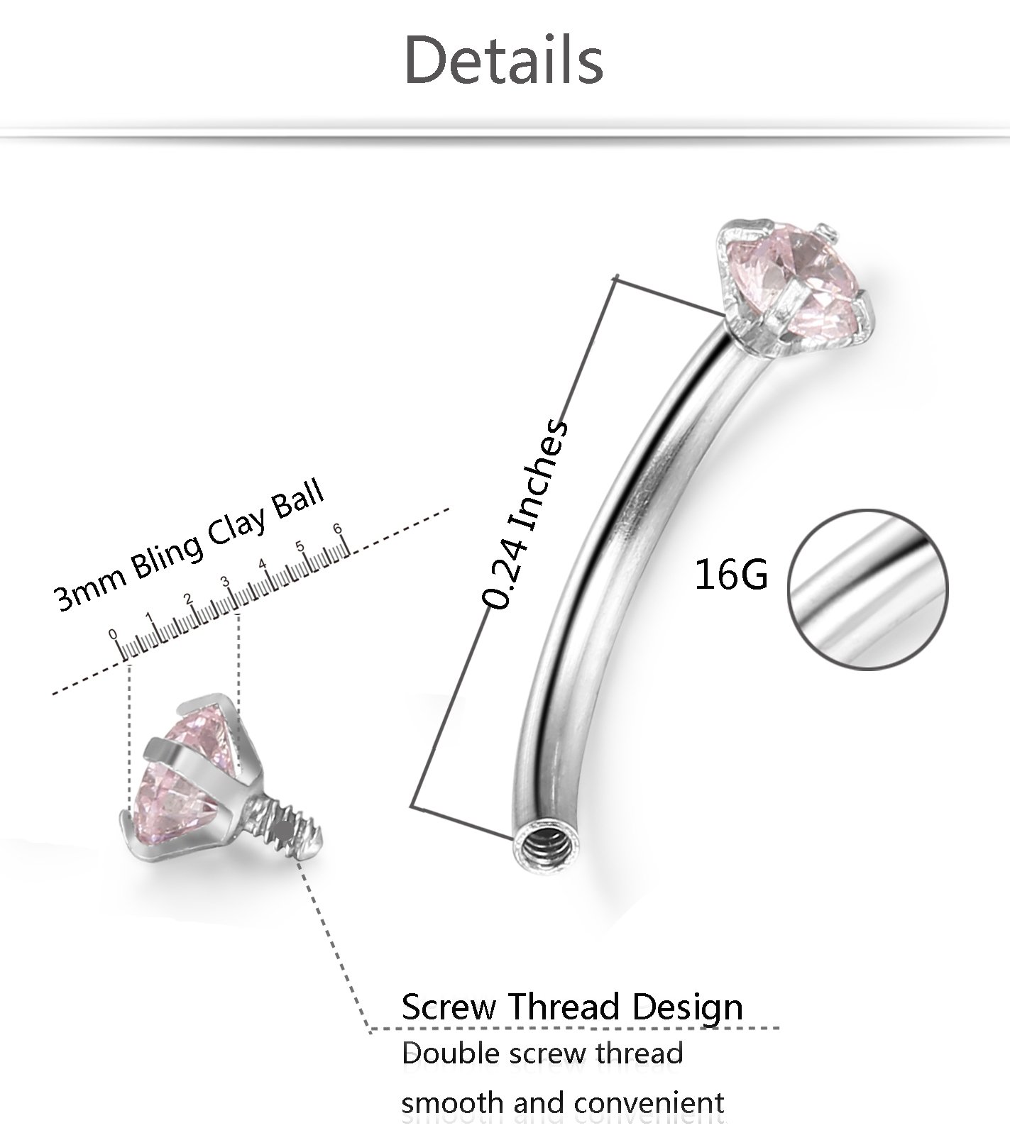 ORAZIO 8Pcs 16G Stainless Steel Eyebrow Ear Navel Belly Lip Ring Body Piercing Jewelry 6-12mm (8Pcs, 6mm)
