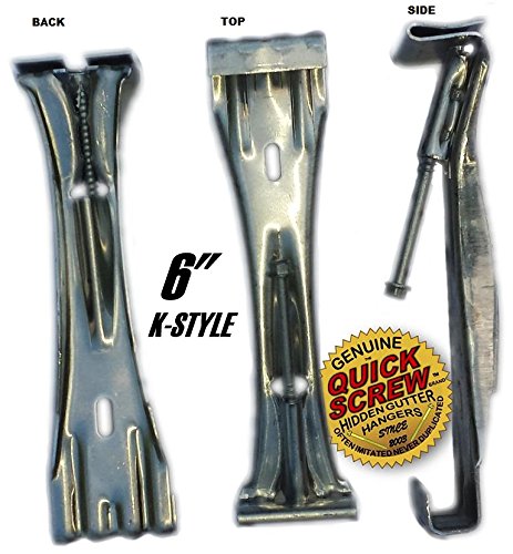 Quick Screw 6" inch Aluminum Hidden Rain Gutter Bracket Hook Clip Style Hangers with pre Inserted 3" Long ¼" hex Head self Drilling Screw (100 Per Package)