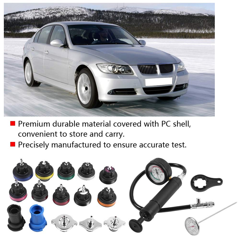Qiilu Universal Car Radiator Pressure Tester Kit 18pcs Cooling System Tester Kit Water Leak Detector Kit Tools Coolant System Pressure Tester Vehicle
