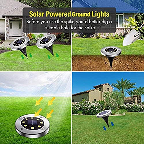 Solar Ground Lights Outdoor with 8 LED Lamp Beads - Solar Disk Lights Waterproof with Light Sensor for Garden, Lawn, Patio, Pathway, Yard, Driveway, Step (8 Packs, Warm White)