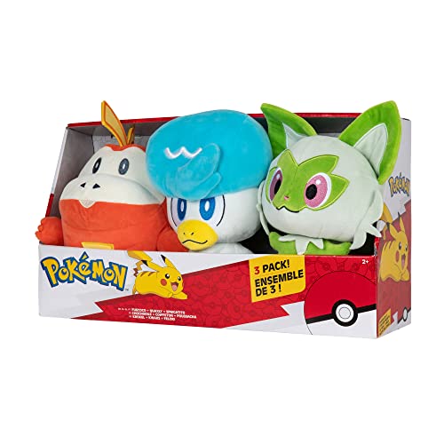 Pokémon Paldea First Partner Plush 3 Pack - 8-Inch Plush of Fuecoco, Quaxly, and Sprigatito