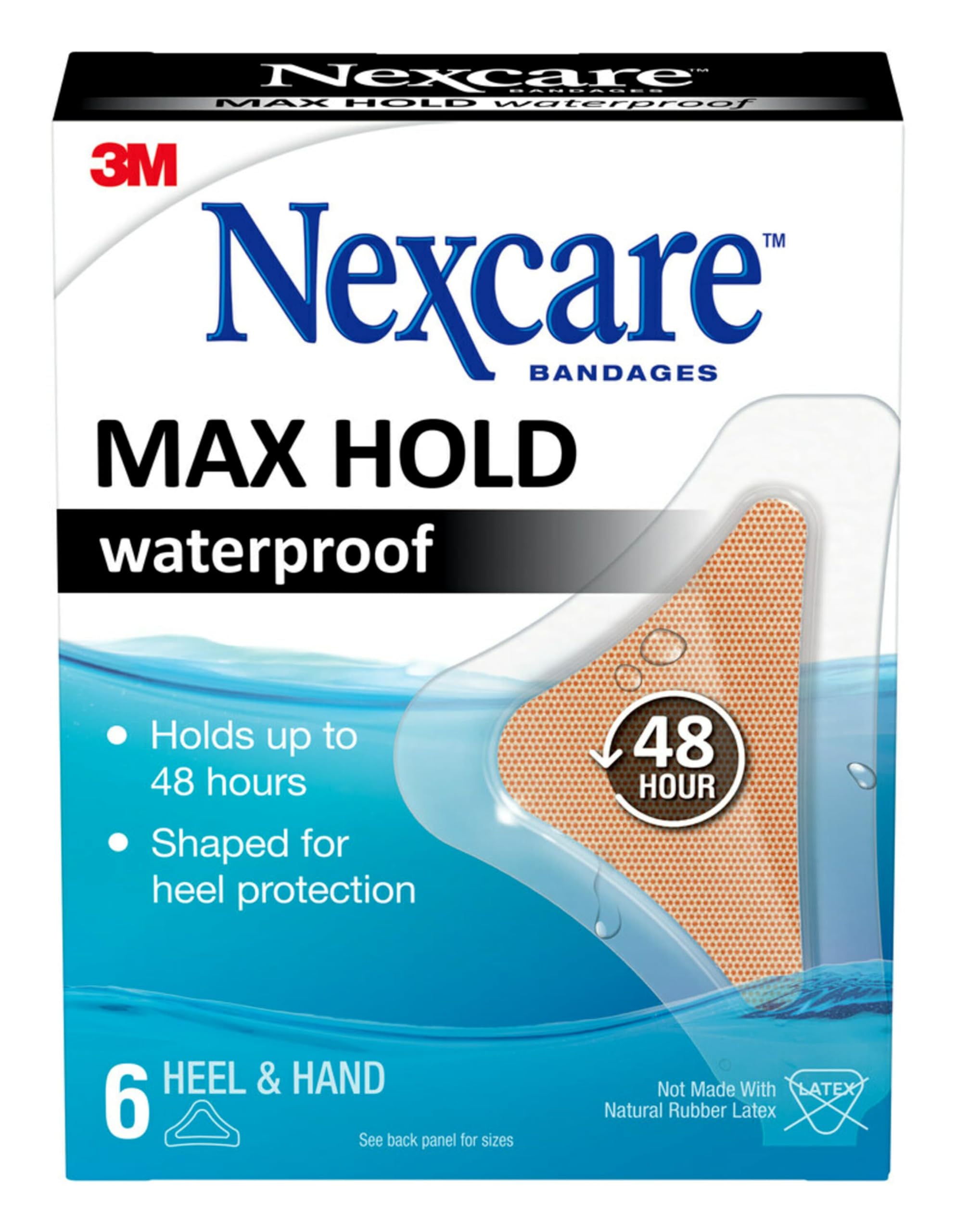 Nexcare Max Hold Waterproof Bandages, Stays On for 48 Hours, Flexible Bandages for Fingers, Hands and Heels - 6 Pack Clear Waterproof Bandages