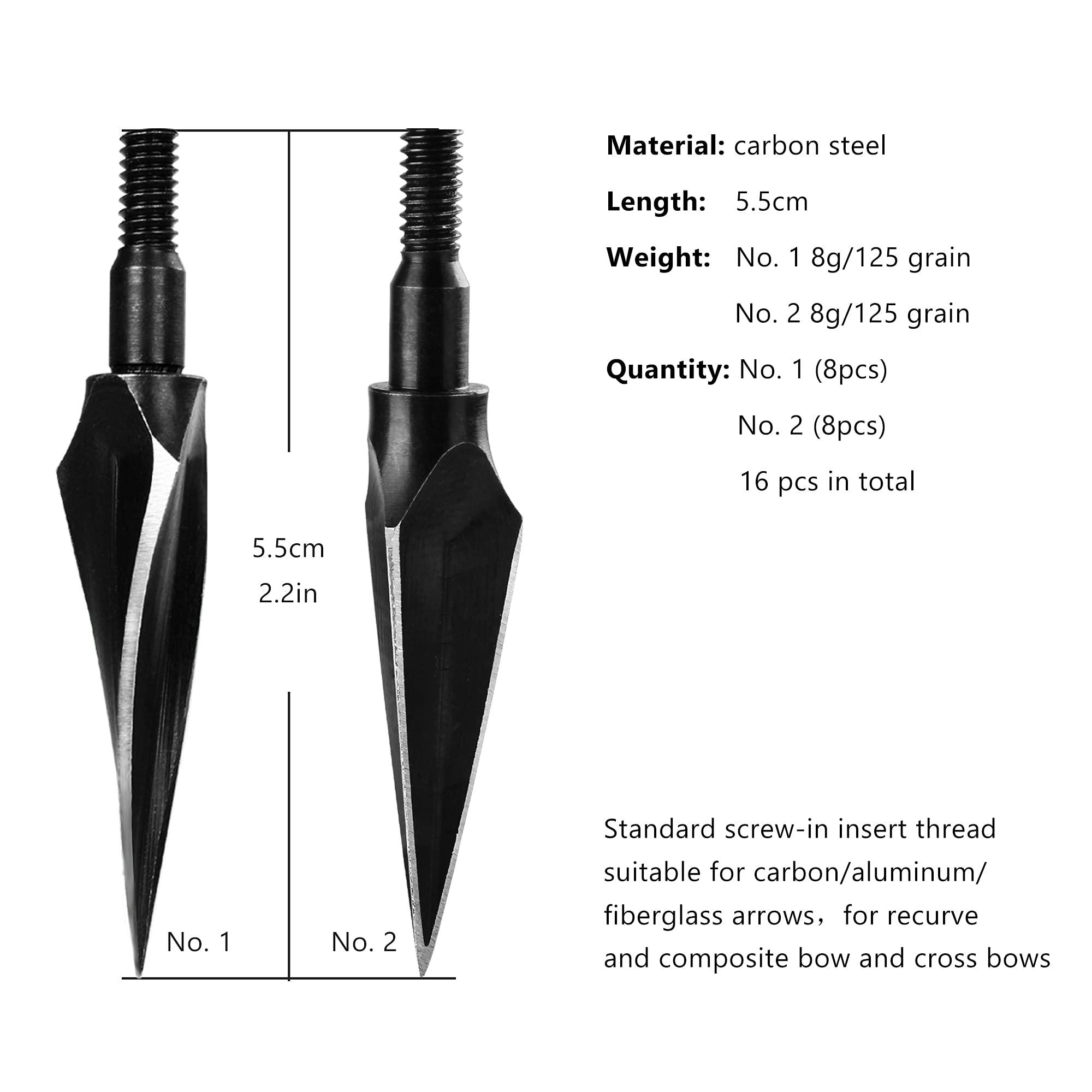 The7boX 125 Grain 16Pcs Broadheads Hunting Arrow Heads Archery Metal Tips for Crossbow Recurve Bow Compound Bow