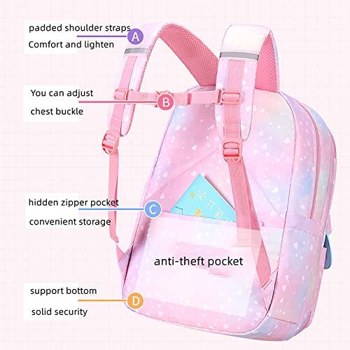 SAMAHBOE Backpack for Girls,School Backpack for Girls Pink Kawaii Backpack Cute Rainbow Bookbag Girls Backpack Pink