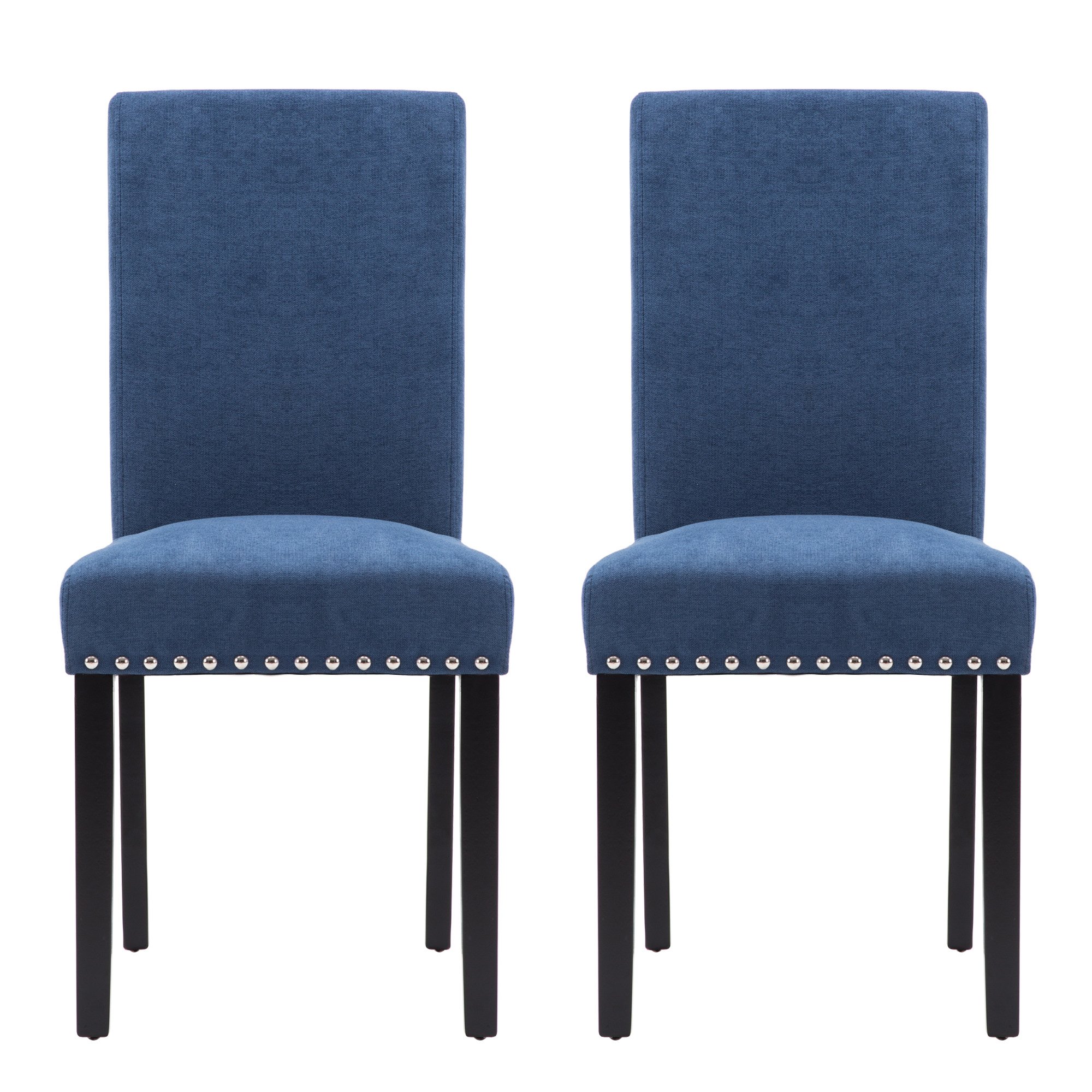 NOBPEINT Dining Chair Upholstered Fabric Dining Chairs with Copper Nails,Set of 2,Blue